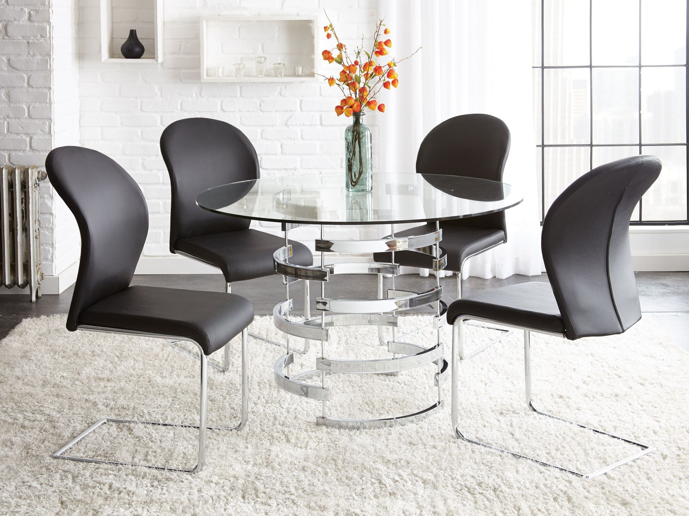 Tayside Glass Top Round Dining Room Set From Steve Silver Ts450b