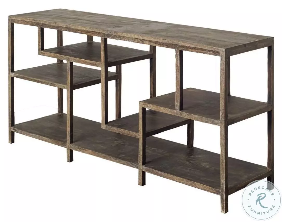 Wright Medium Brown Wood Multi Level Shelf Console Table From Mercana ...