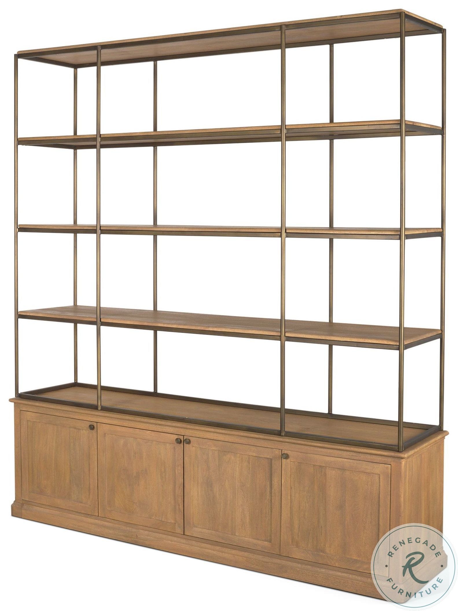 Braxton Light Brown Wood And Dark Aged Brass Metal 4 Door Shelving Unit ...