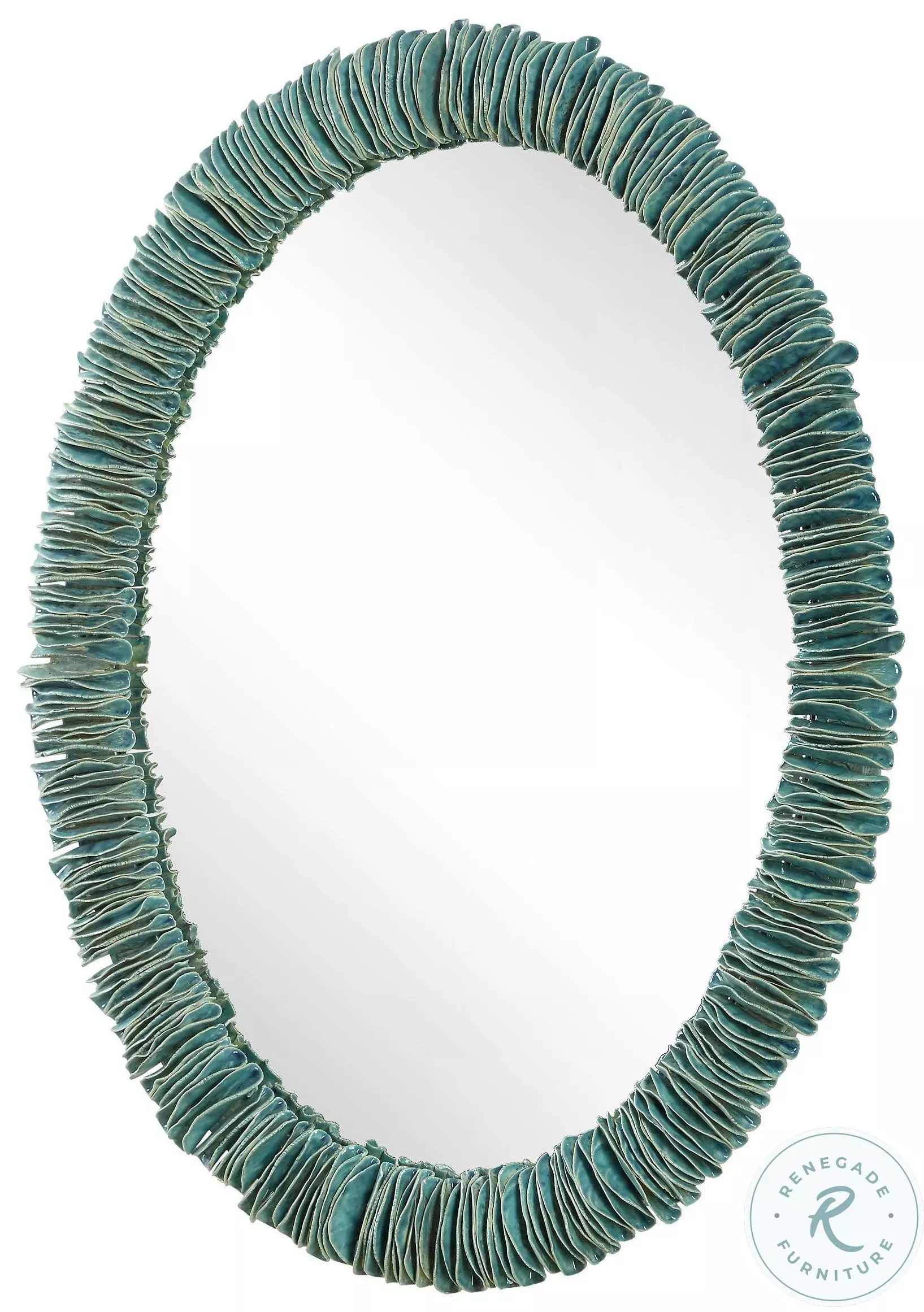 Bonaire Distressed Mottled Teal Blue Glaze Oval Mirror From Home ...