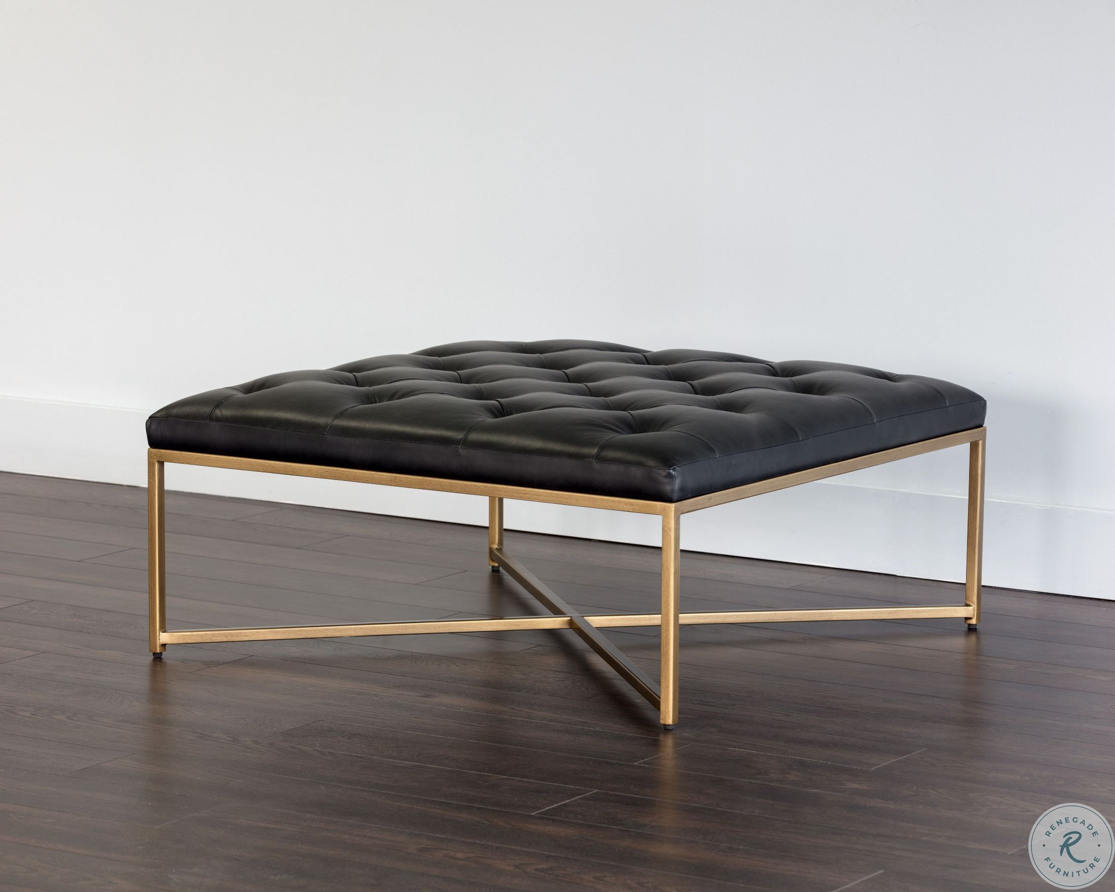 Mixt Vintage Black Leather Endall Square Ottoman from Sunpan | Coleman ...