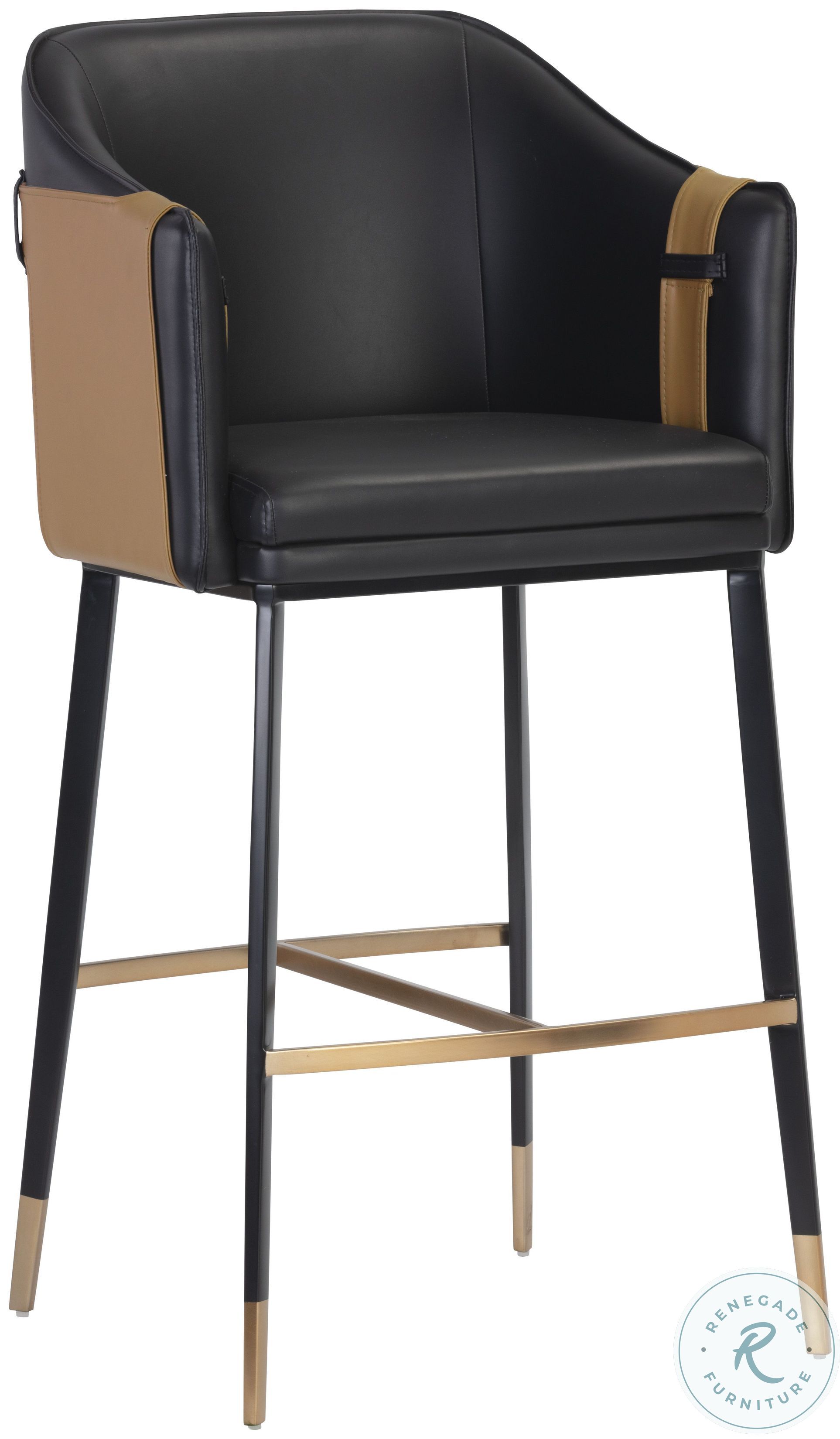 Ikon Napa Black And Cognac Faux Leather Carter Bar Stool From Sunpan ...
