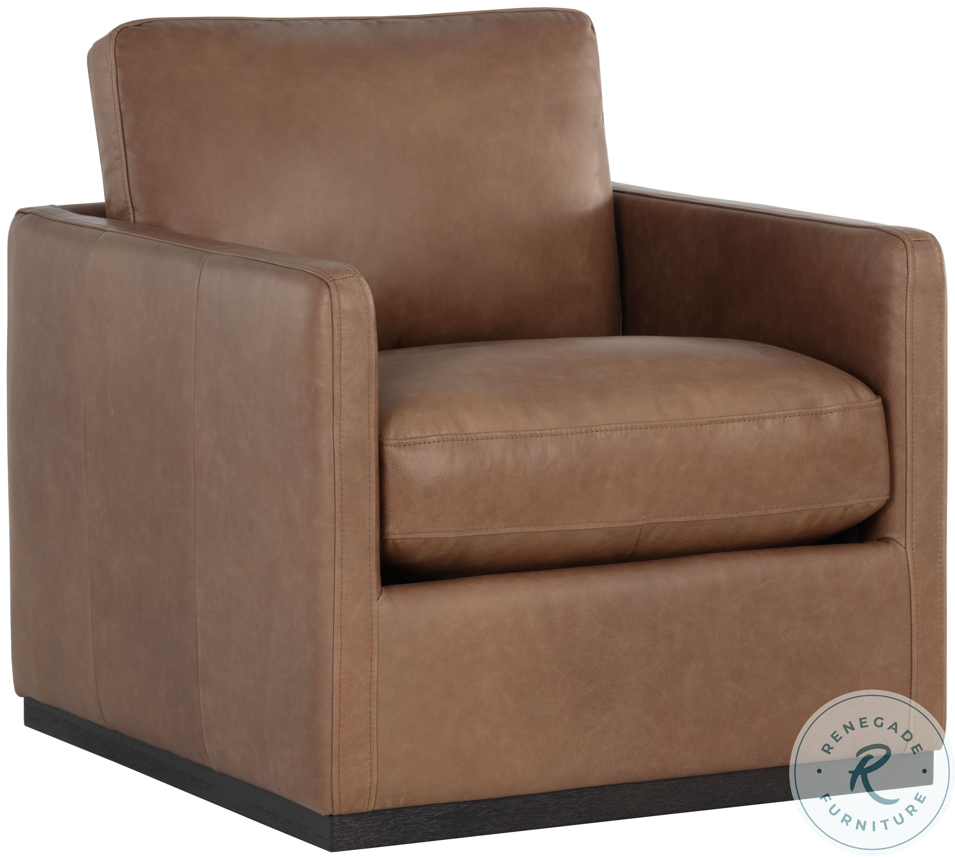 Sunpan Portman Swivel Lounge Chair Marseille Camel Leather