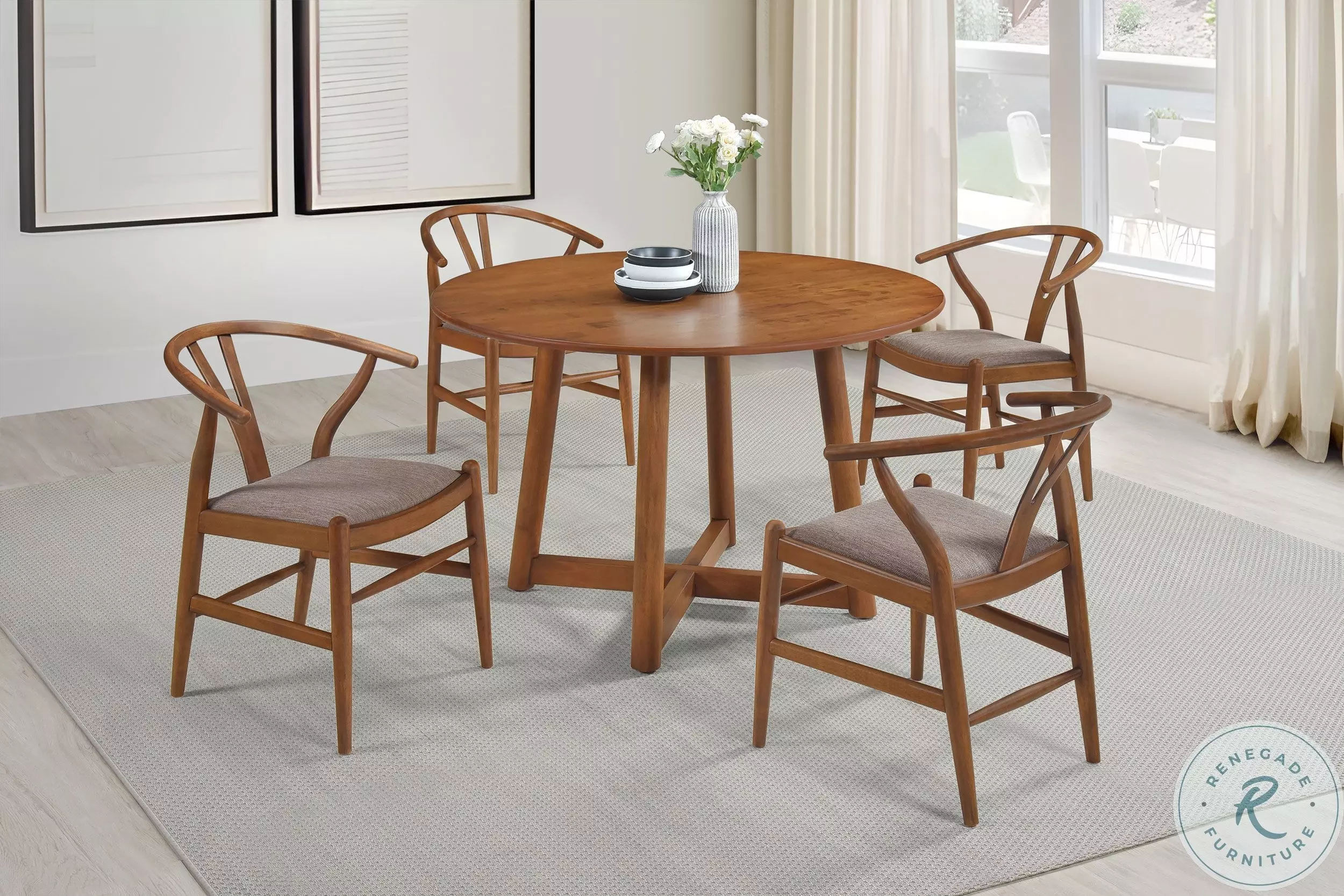 Dinah Walnut Solid Wood Round Dining Room Set from Coaster Furniture ...