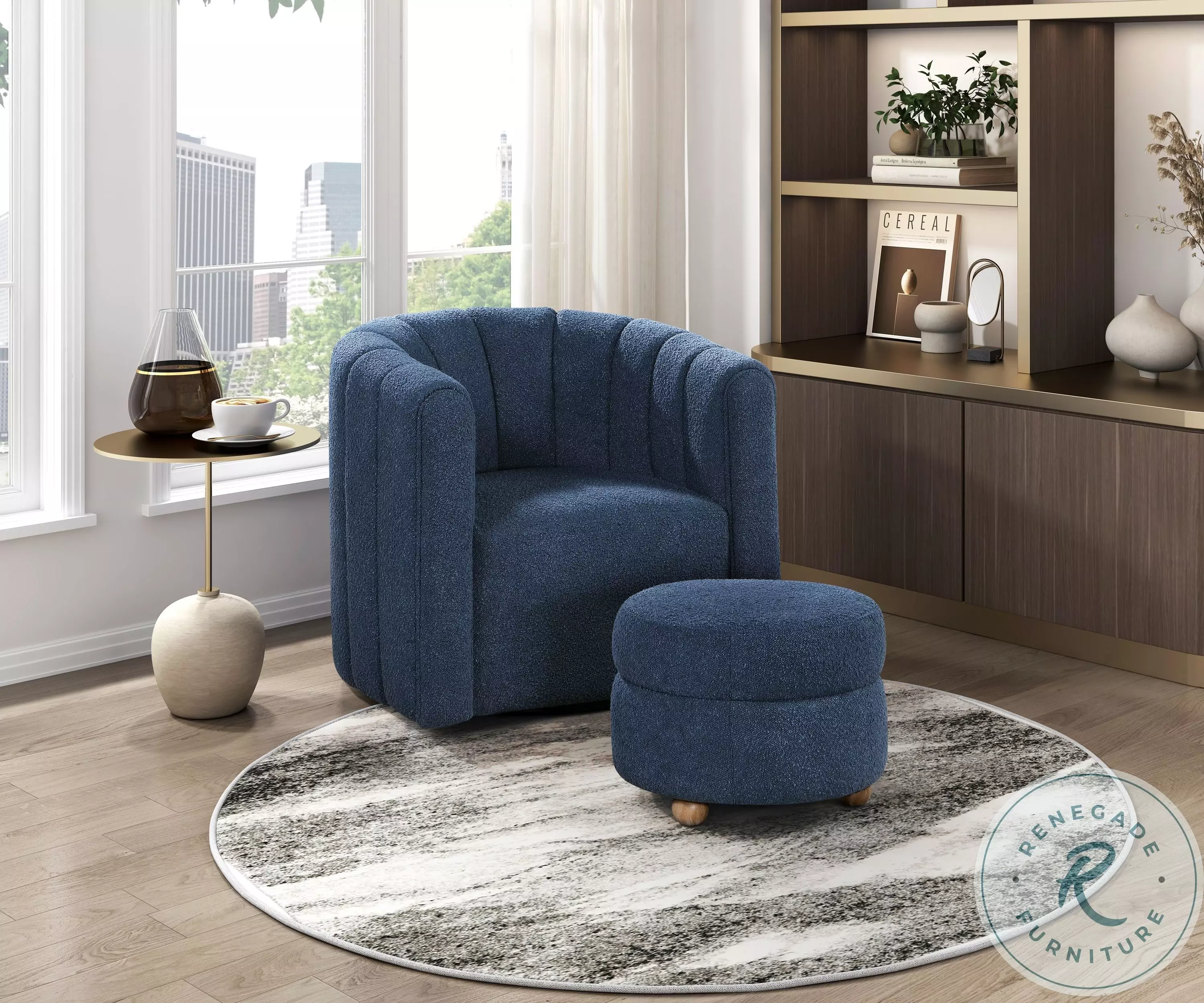 Halsey Blue Swivel Chair with Ottoman From Homelegance | Coleman Furniture