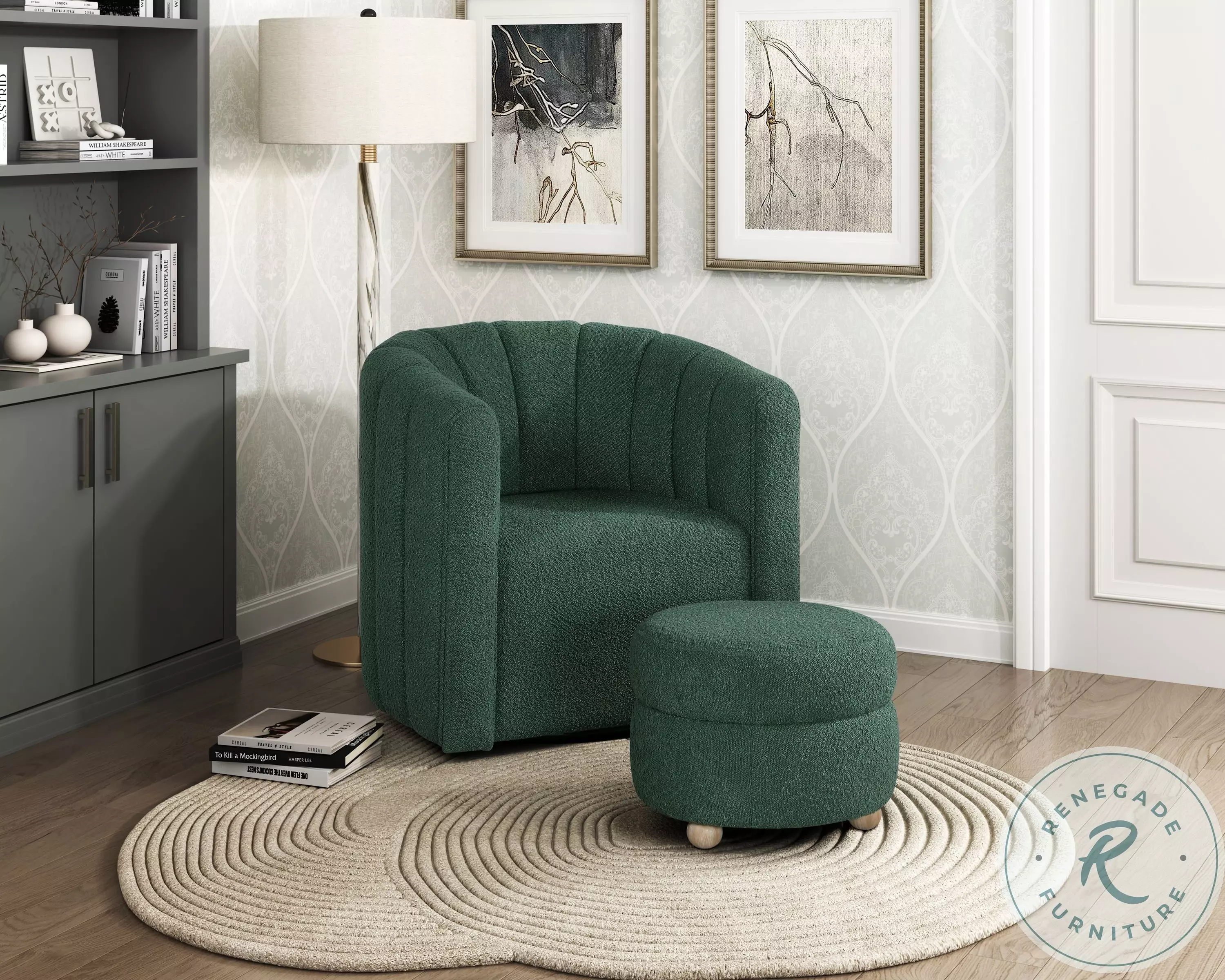 Halsey Green Swivel Chair with Ottoman From Homelegance | Coleman Furniture