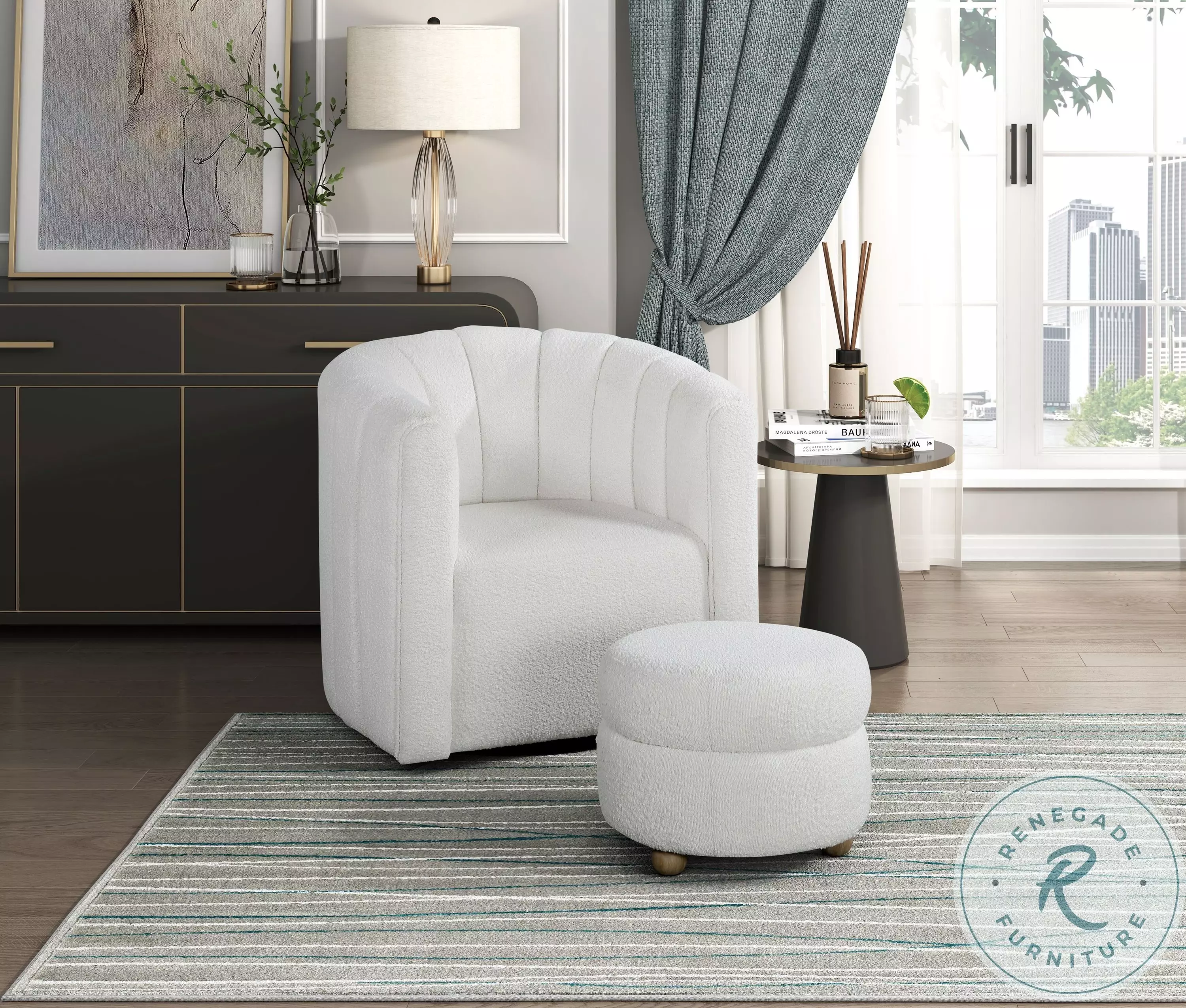 Halsey White Swivel Chair with Ottoman From Homelegance | Coleman Furniture