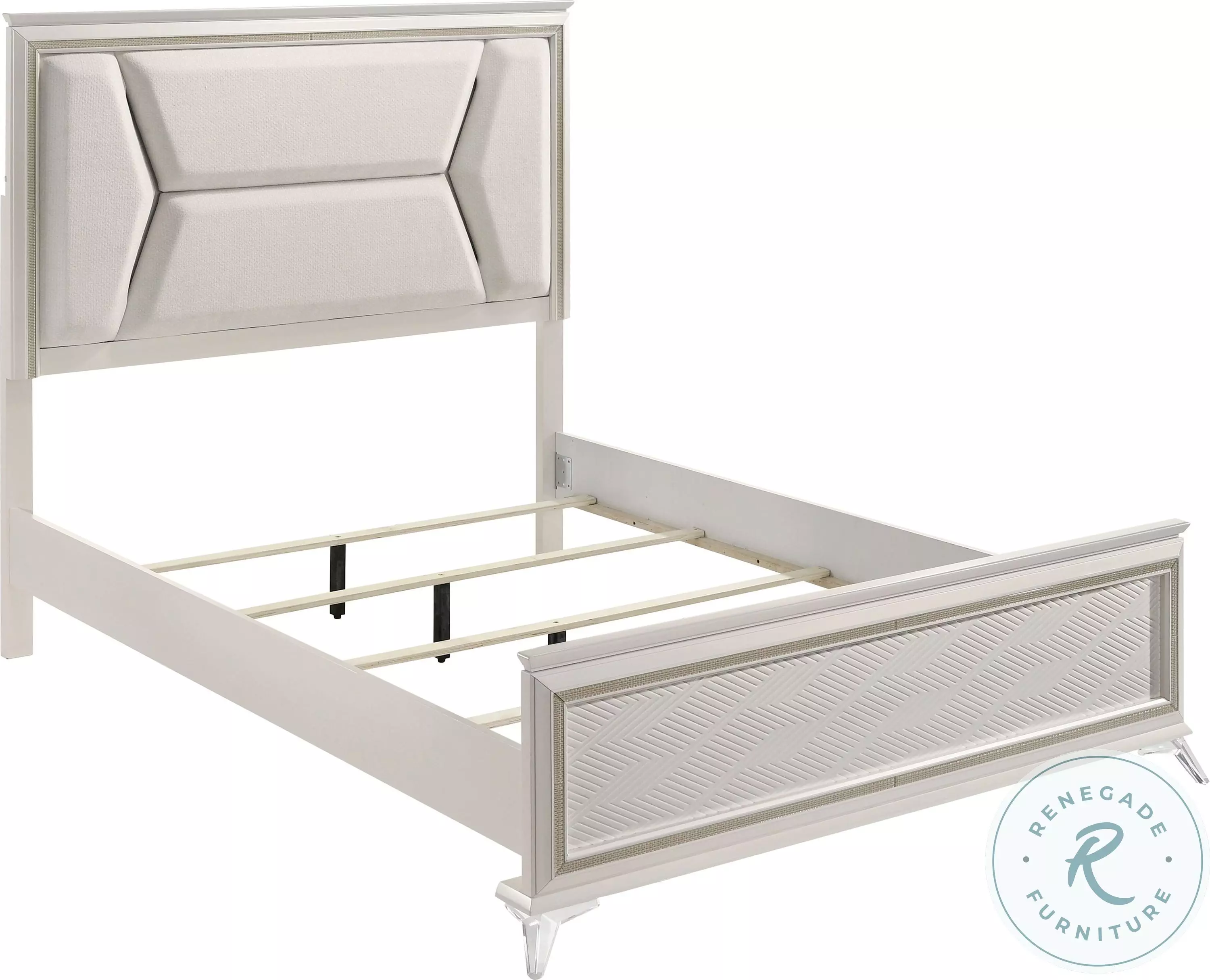 Audra White And Gold King Upholstered Panel Bed with LED Lighting From ...