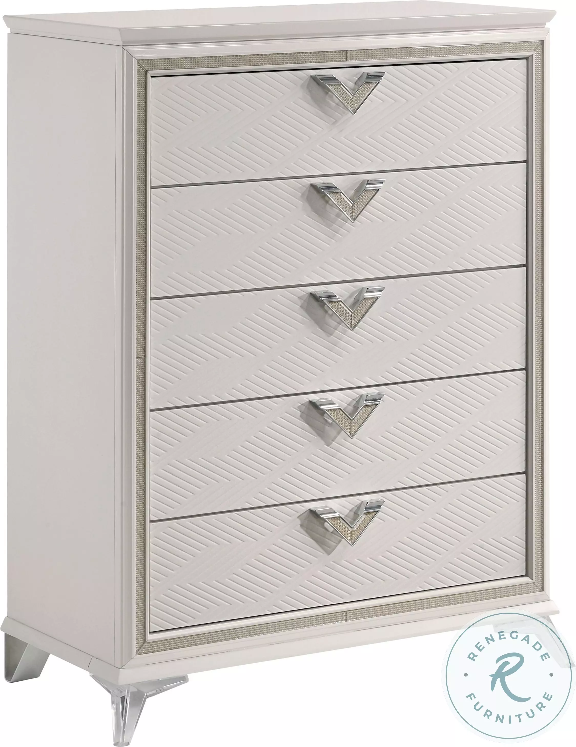 Audra White And Gold 5 Drawer Chest From Homelegance | Coleman Furniture