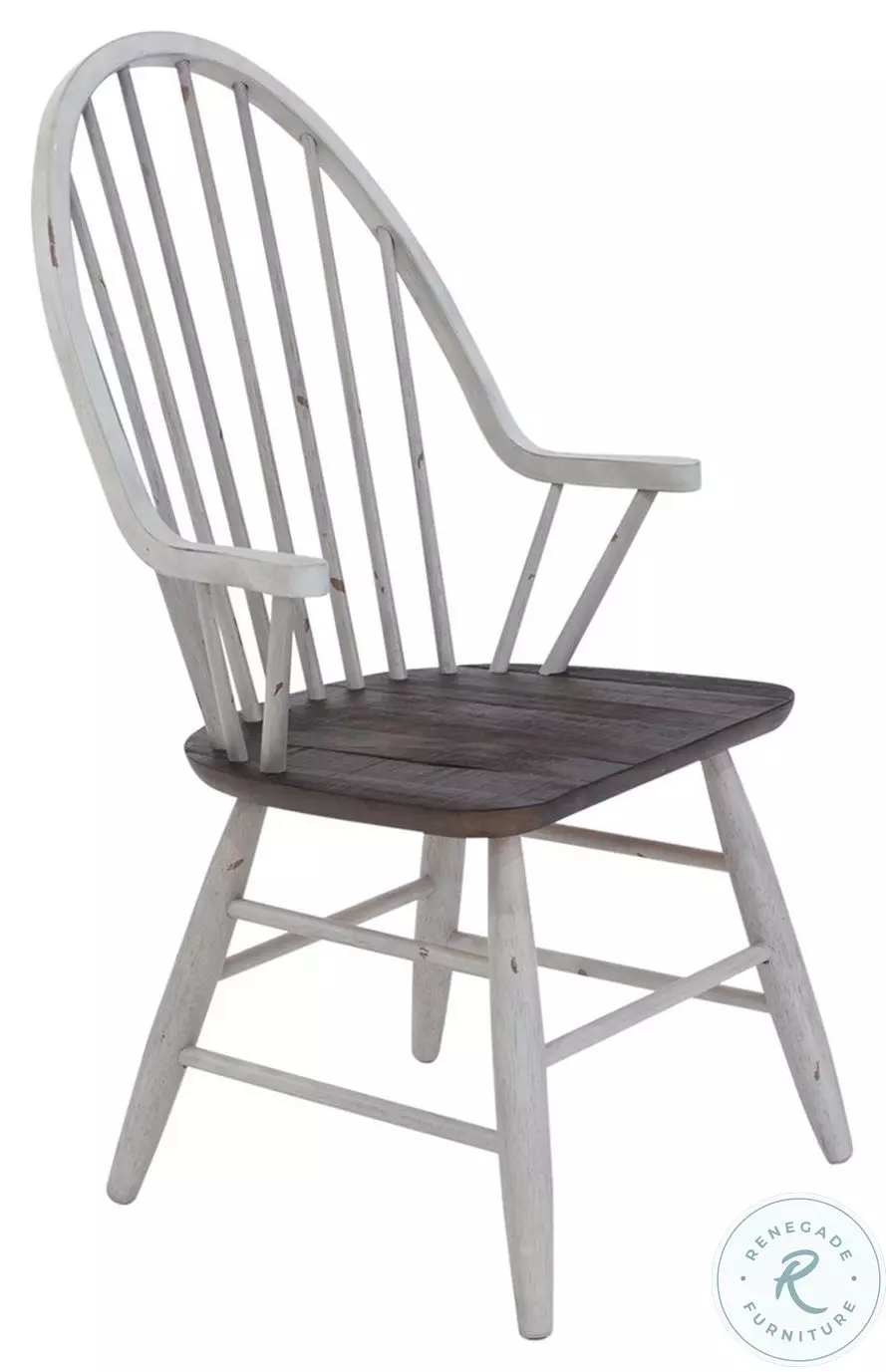 Rustic Haven Two Tone White Windsor Back Arm Chair From Briarwood ...