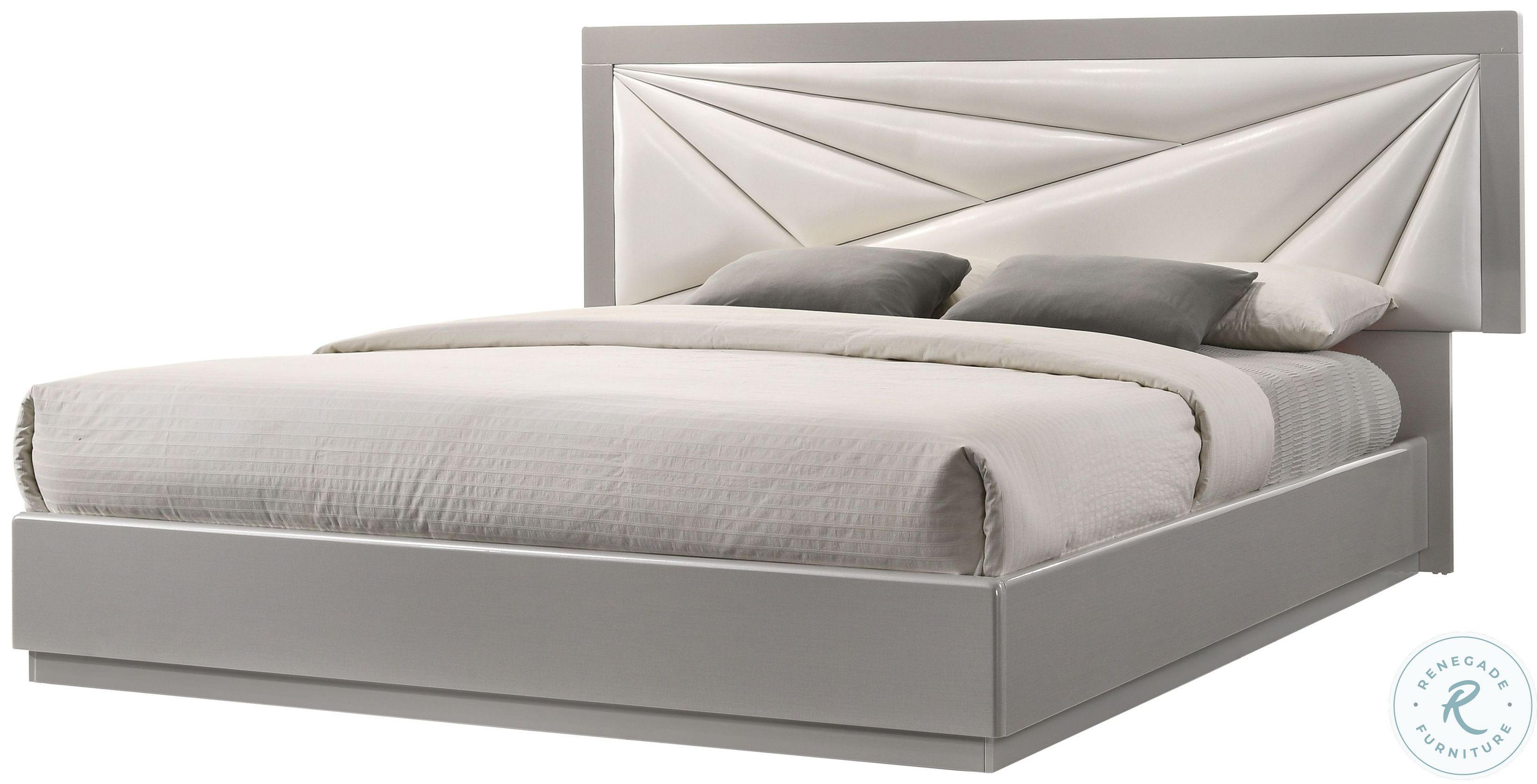 Florence White & Light Grey Lacquer Queen Platform Bed from J&M (17852 ...