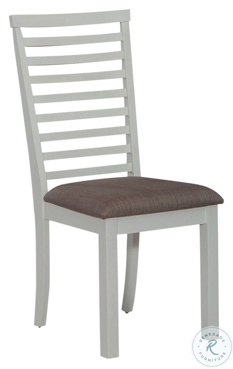 Brook Bay Textured White With Carbon Gray Upholstered Ladder Back Side ...
