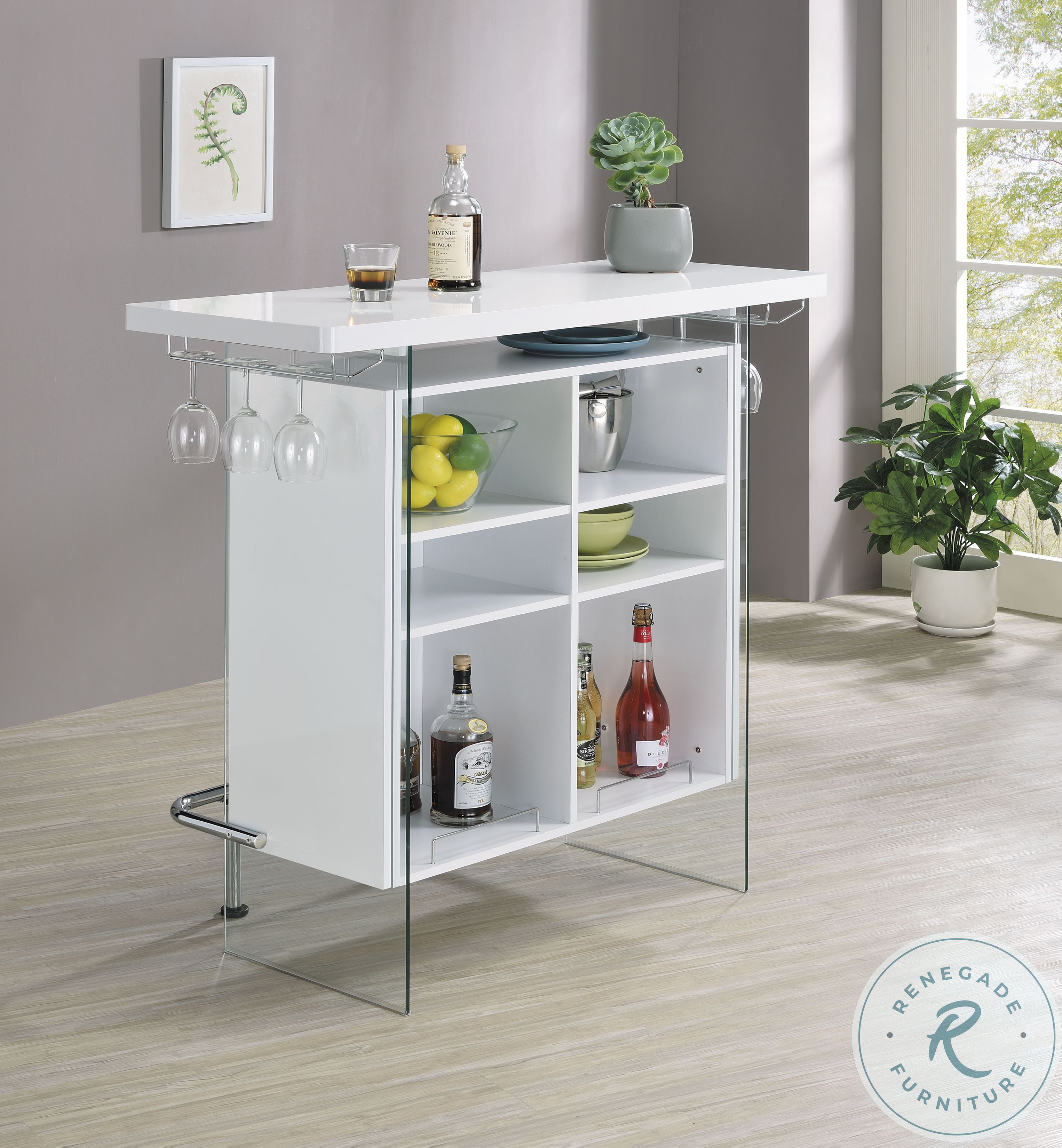 182632 High Gloss White And Chrome Bar Unit From Coaster | Coleman ...