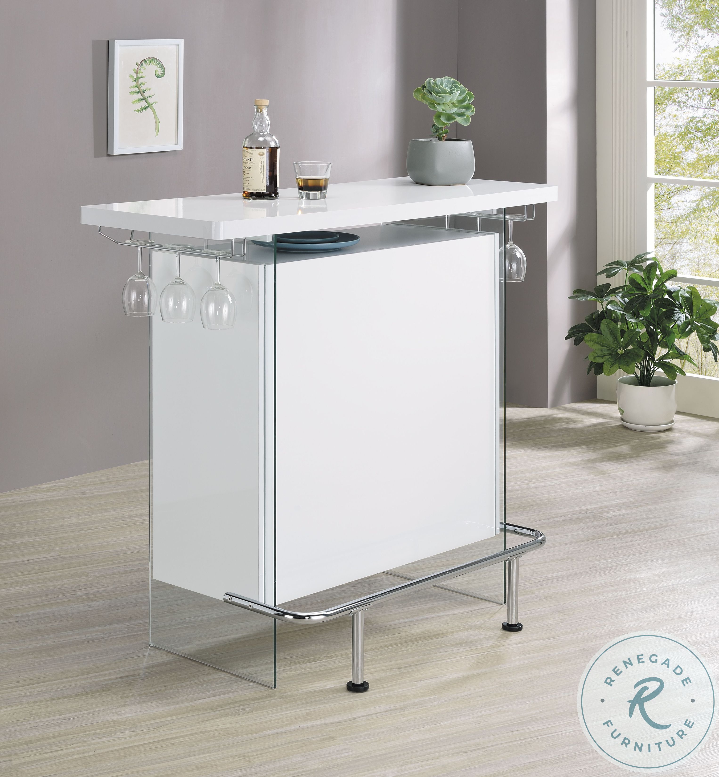 182632 High Gloss White And Chrome Bar Unit From Coaster | Coleman ...