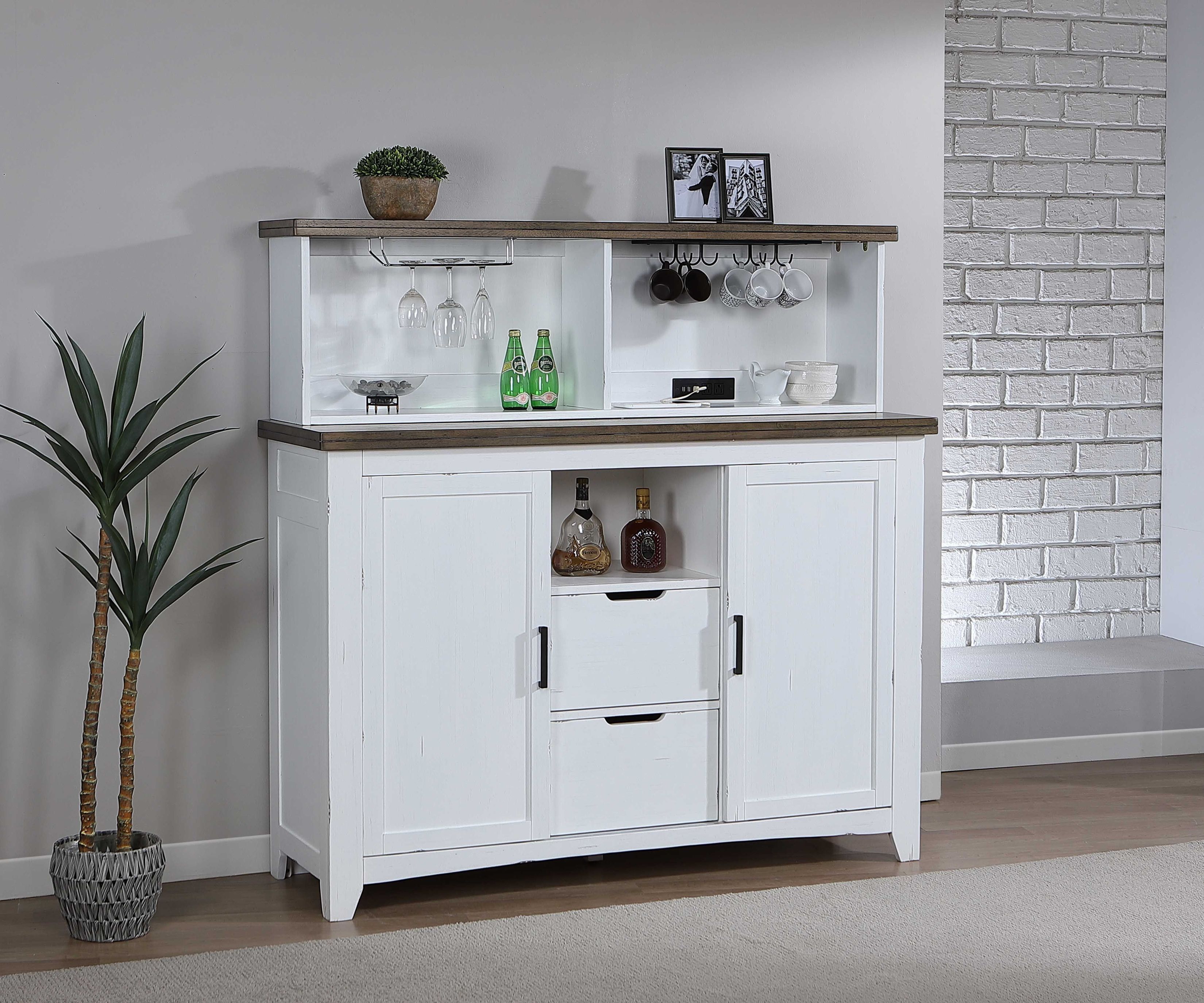 Ashford White and Brown 2 Drawers Coffee Bar Work Station with USB ...
