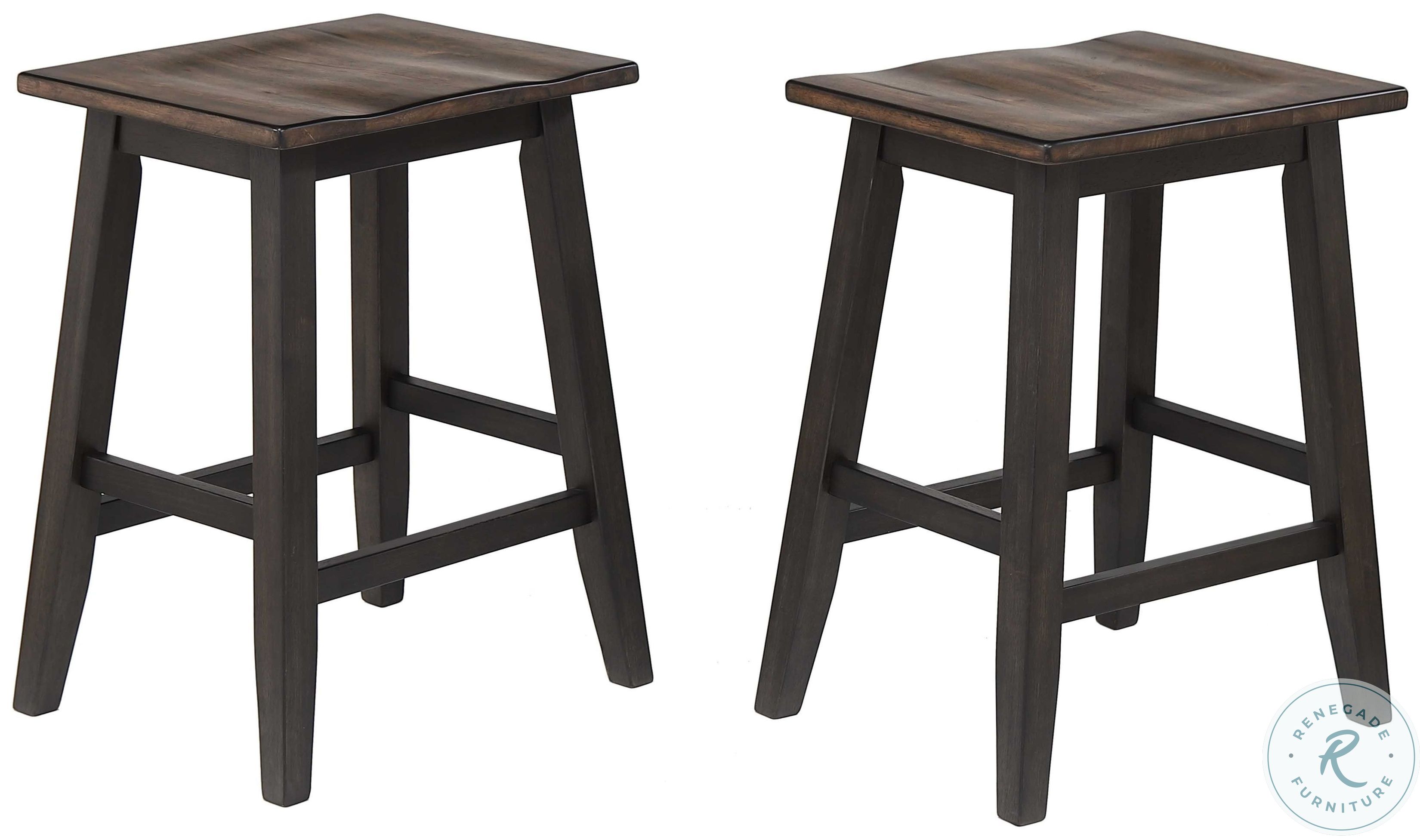 Ashford Black And Rustic Walnut 24" Saddle Counter Height Stool Set Of ...