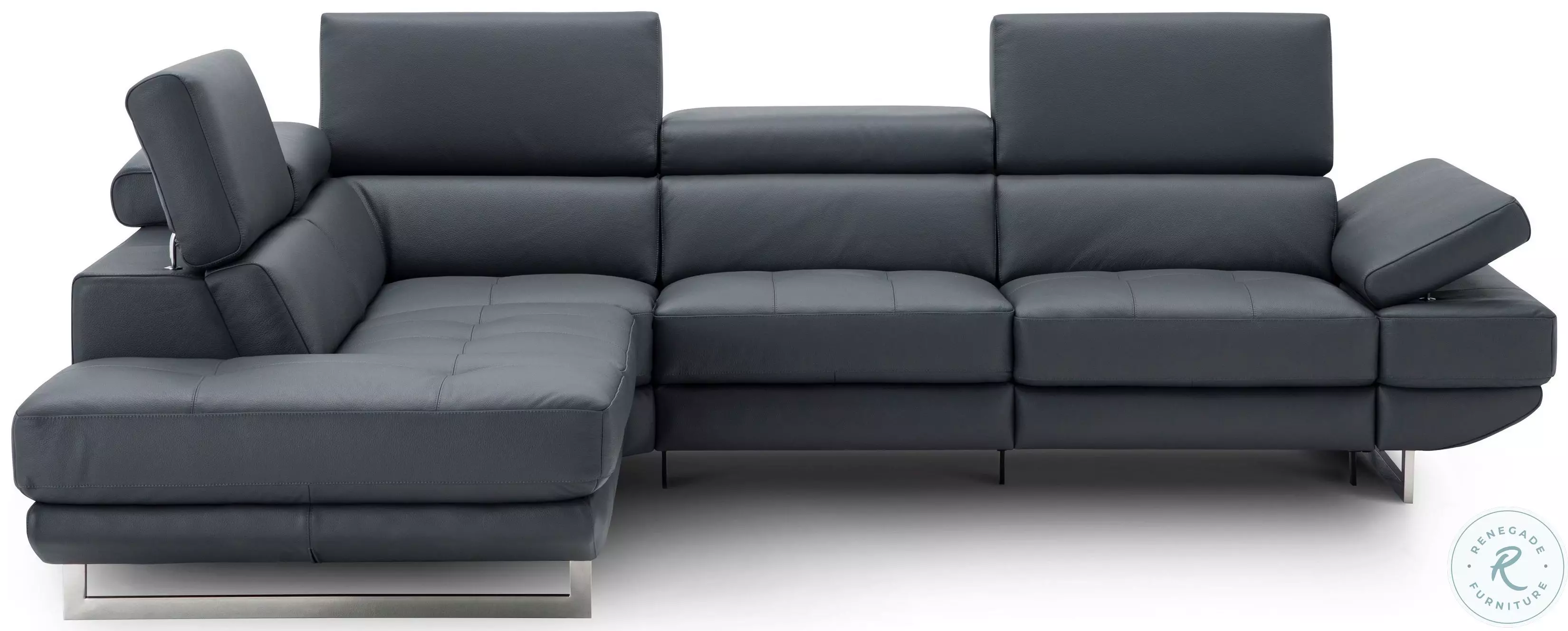 The Annalaise Blue Grey Italian Leather Reclining Sectional From Home ...