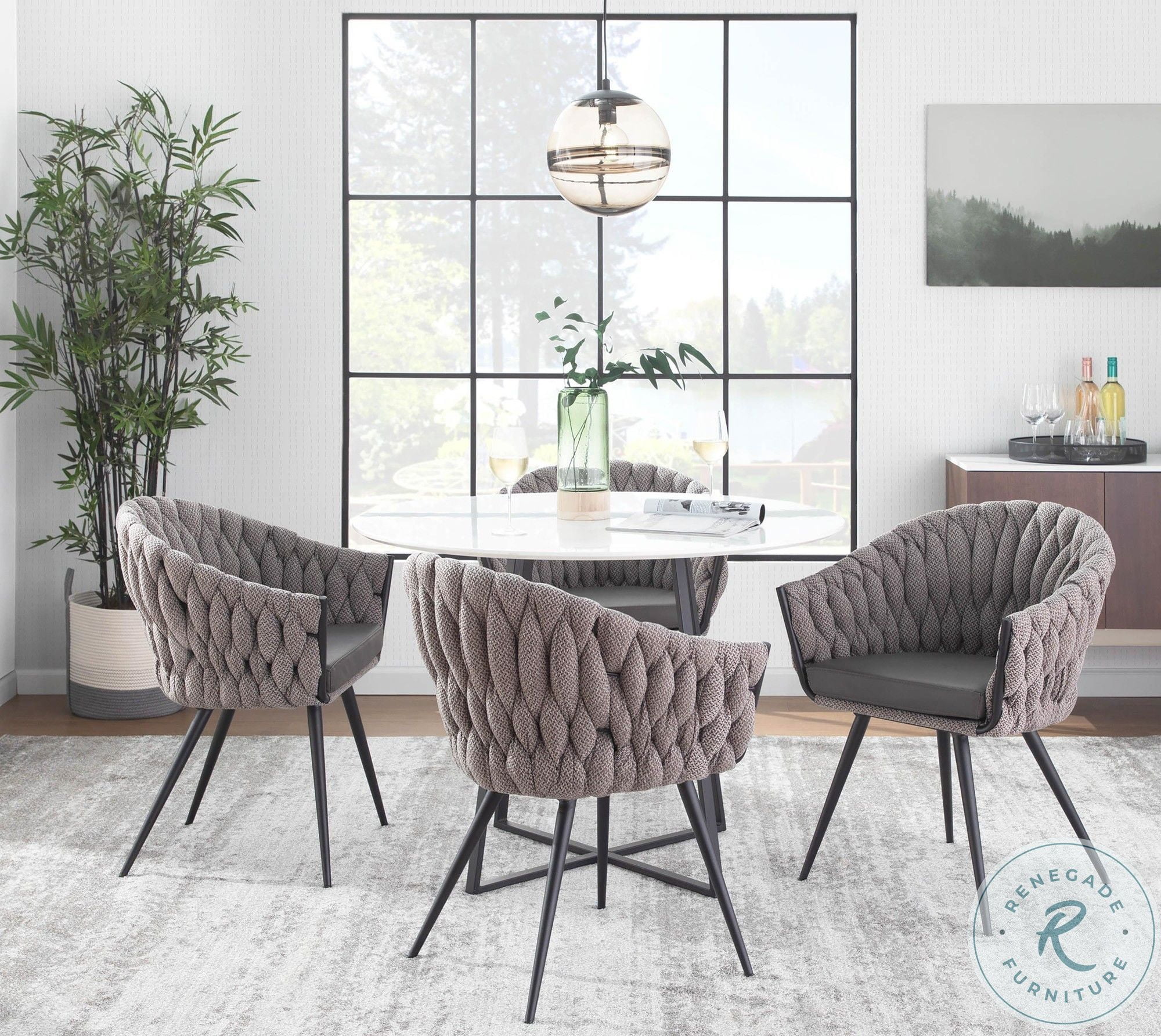 Cosmo Black Metal And White Marble Top Dining Room Set with Braided ...
