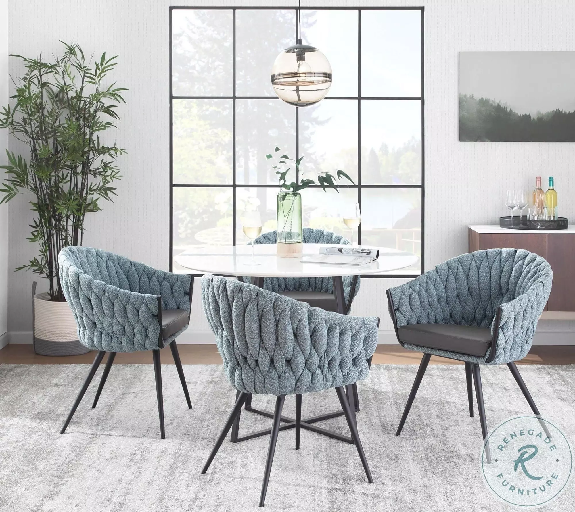 Cosmo Black Metal And White Marble Top Dining Room Set with Braided ...