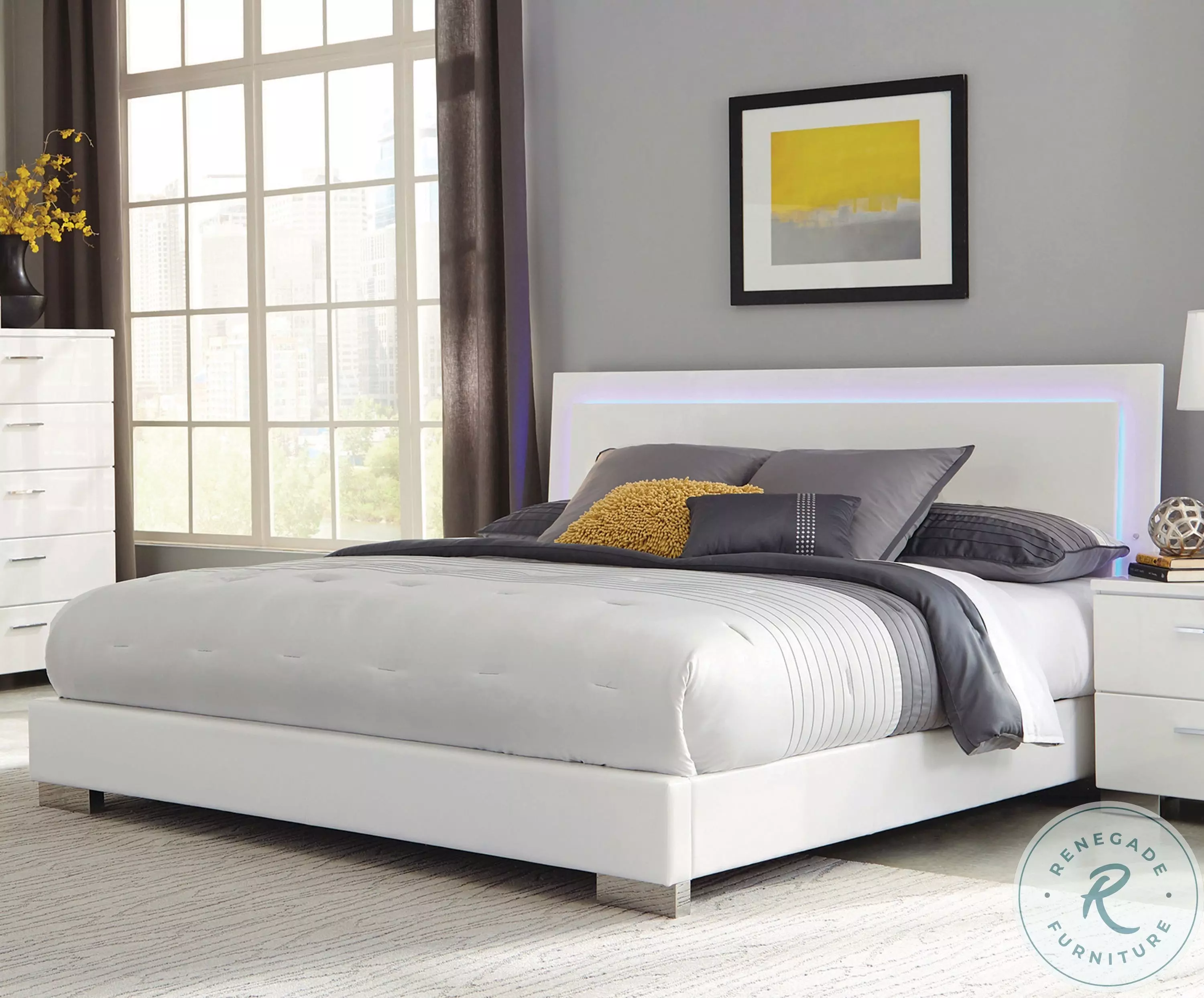 Felicity Glossy White Queen Panel Bed With LED Lighting from Coaster ...