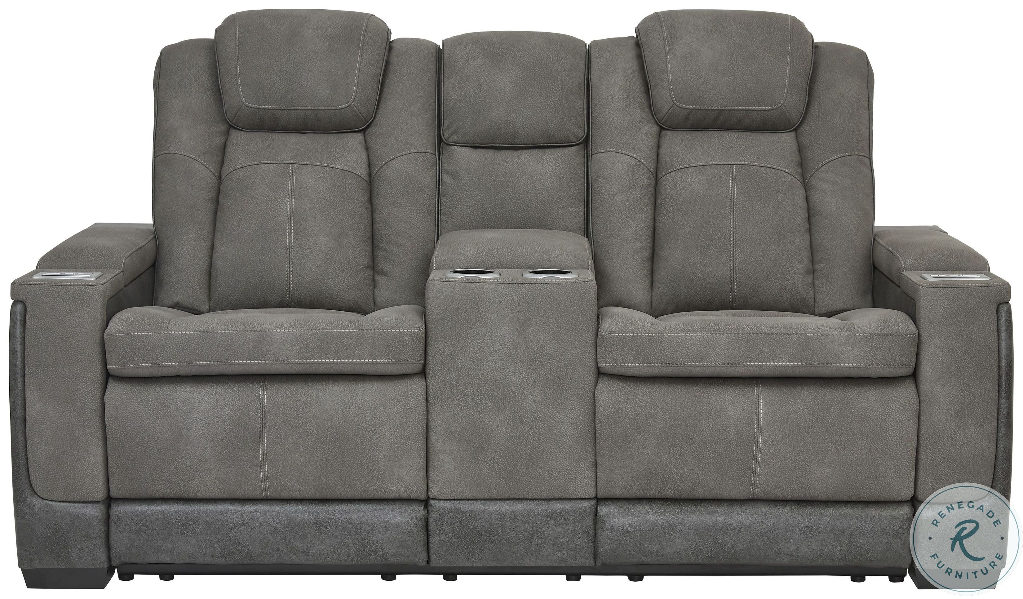 Next Gen DuraPella Slate Power Reclining Console Loveseat With ...