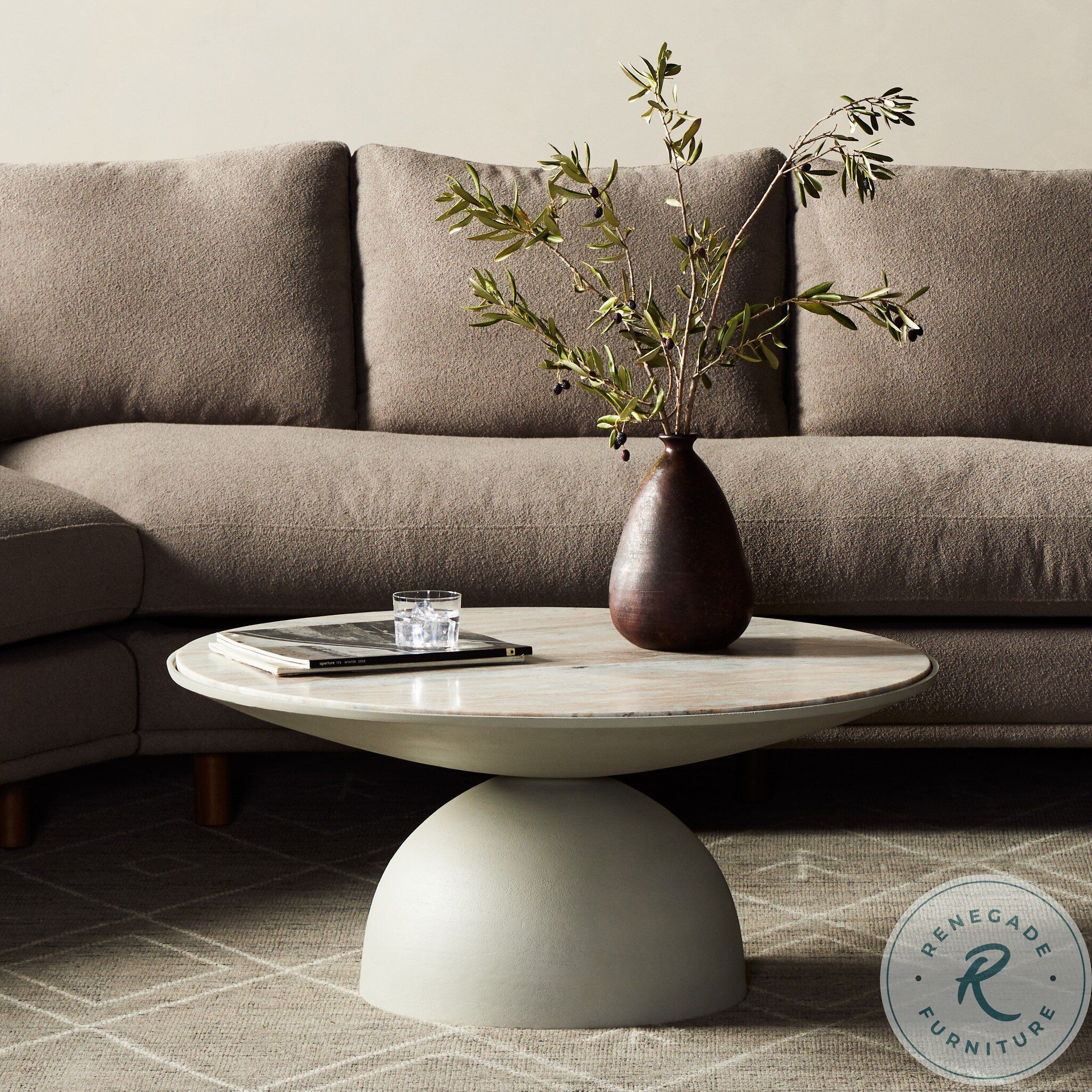 Corbett Creamy Taupe Marble Small Round Occassional Table Set Four ...