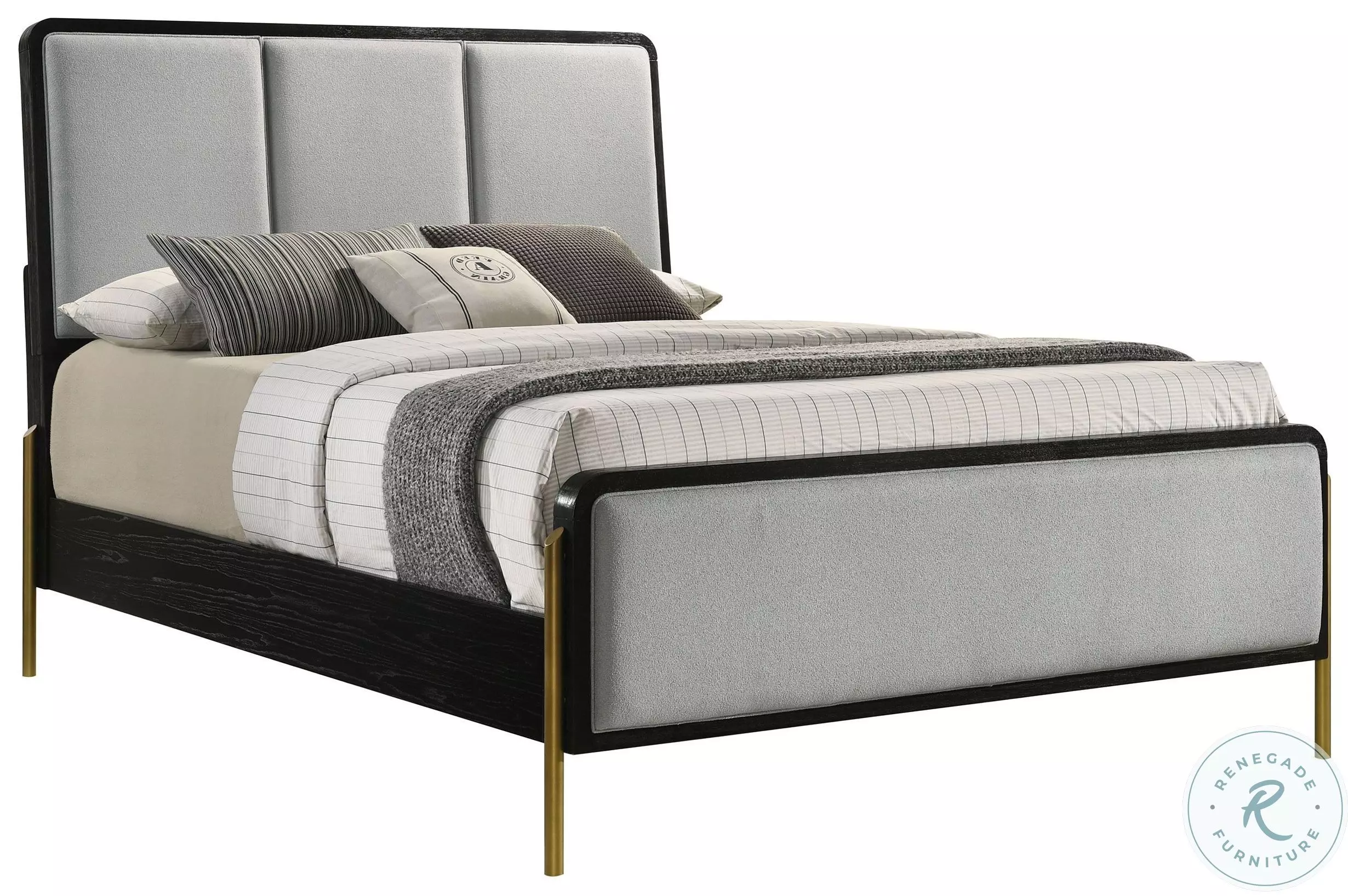Arini Black And Gray Upholstered Queen Panel Bed From Coaster Furniture ...
