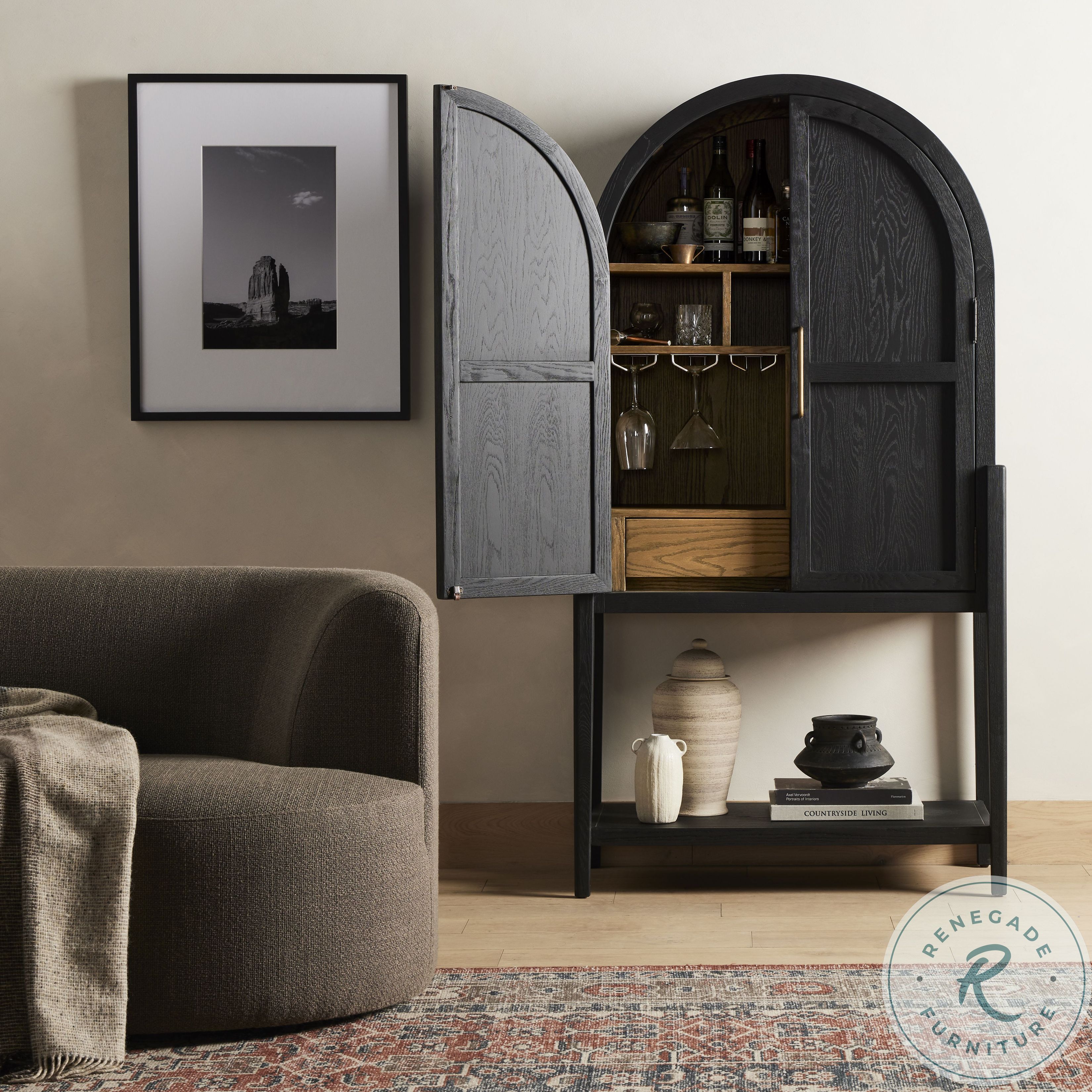 Tolle Drifted Matte Black Bar Cabinet from Four Hands | Coleman Furniture