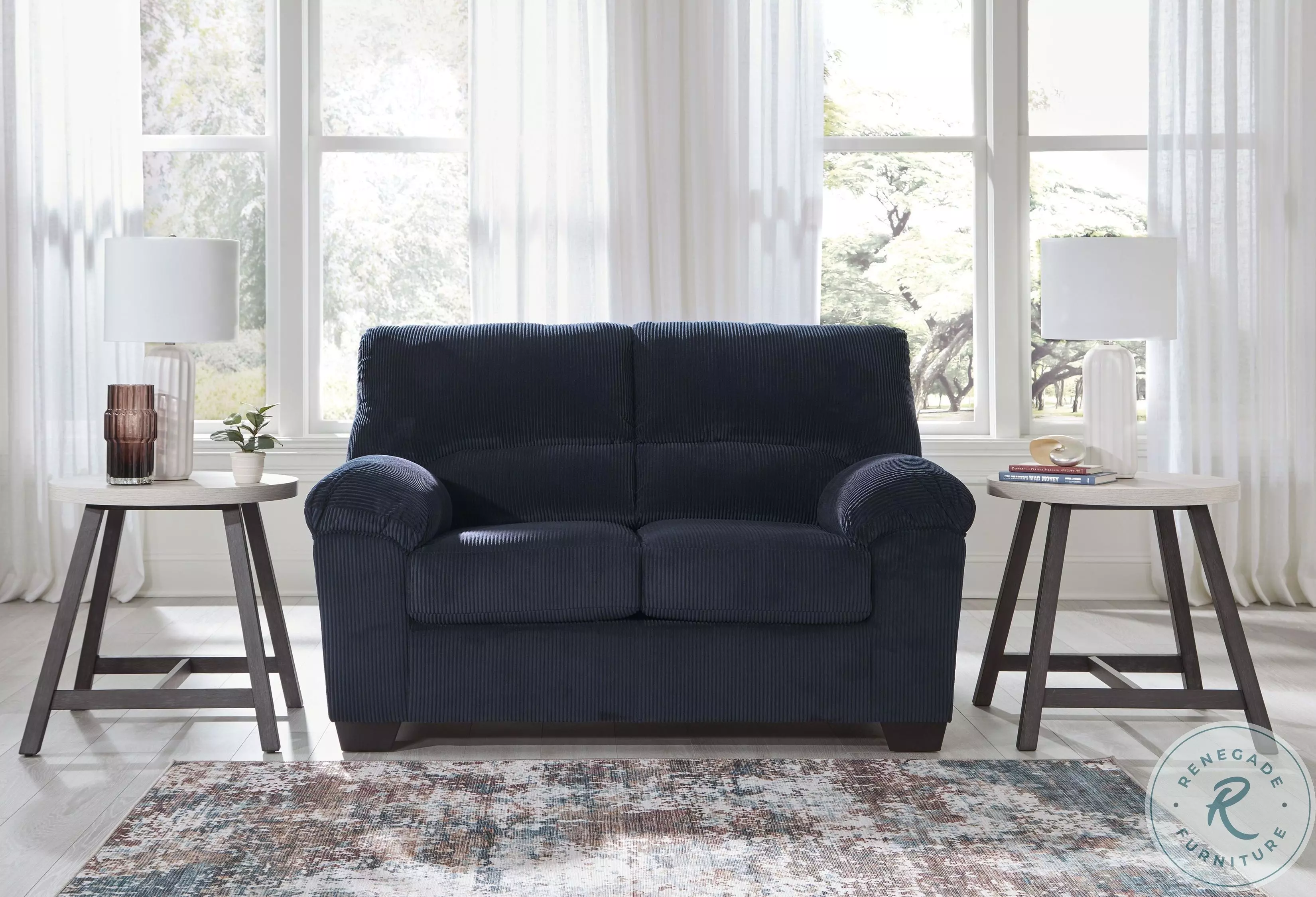 SimpleJoy Navy Loveseat From Ashley Furniture | Coleman Furniture