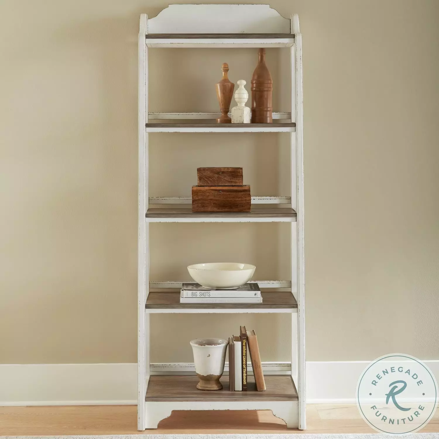 Magnolia Manor Antique White And Weathered Bark Leaning Pier Bookcase ...