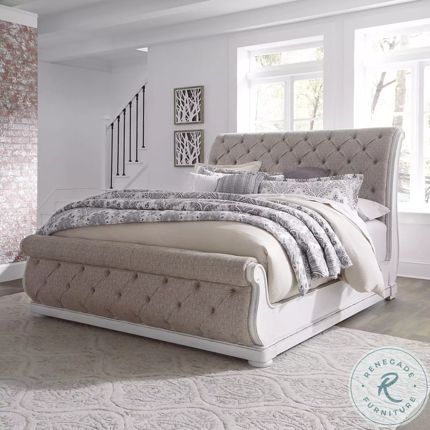 Magnolia Manor Antique White King Upholstered Sleigh Bed from Liberty ...