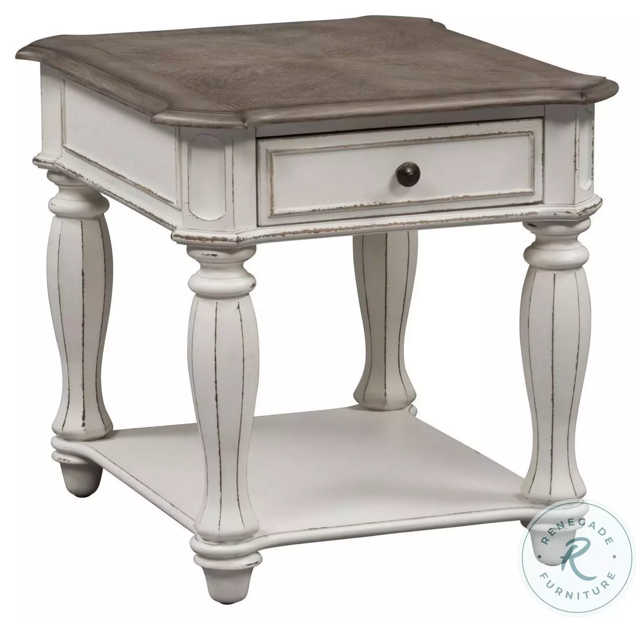 Magnolia Manor Antique White And Weathered Bark End Table From Home ...