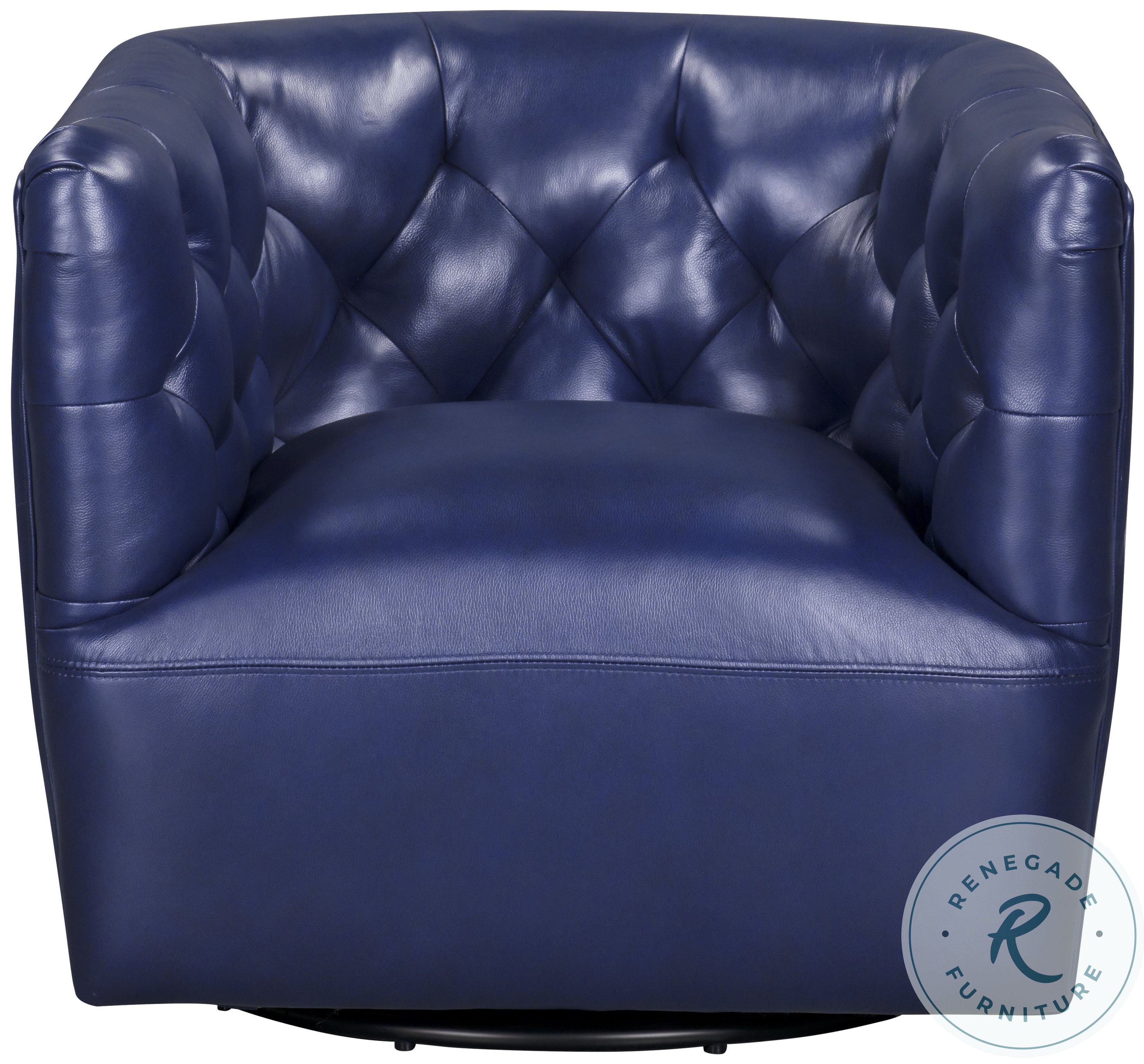 Mira Blue Leather Swivel Chair From Leather Italia | Coleman Furniture