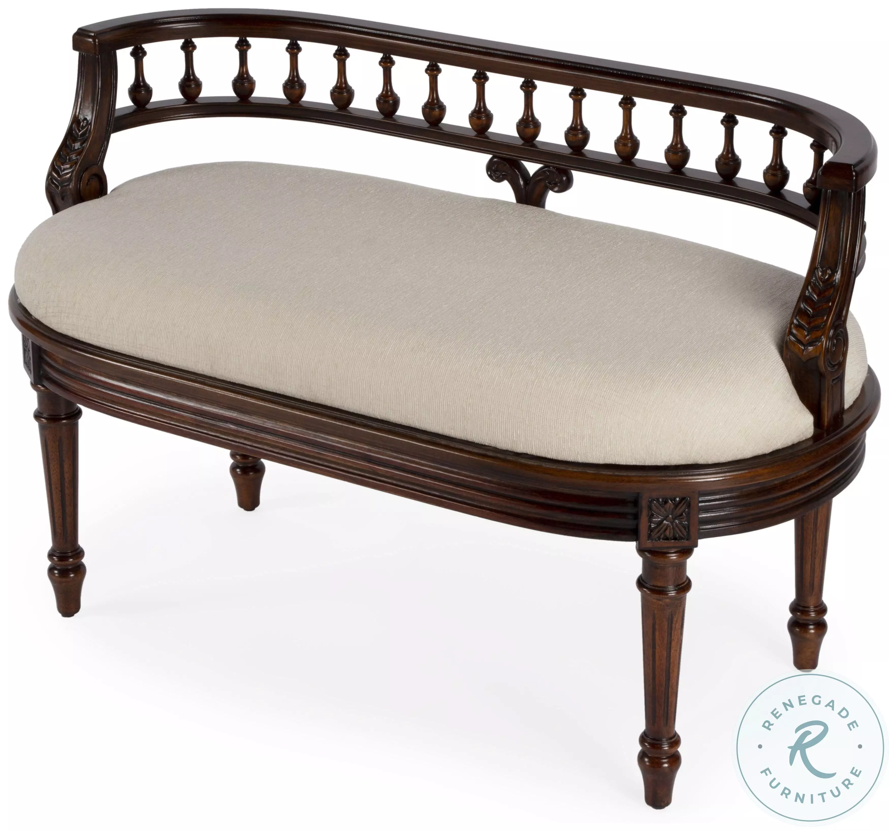 Hathaway Cherry Upholstered Bench with Carved Spindle Back From Butler ...