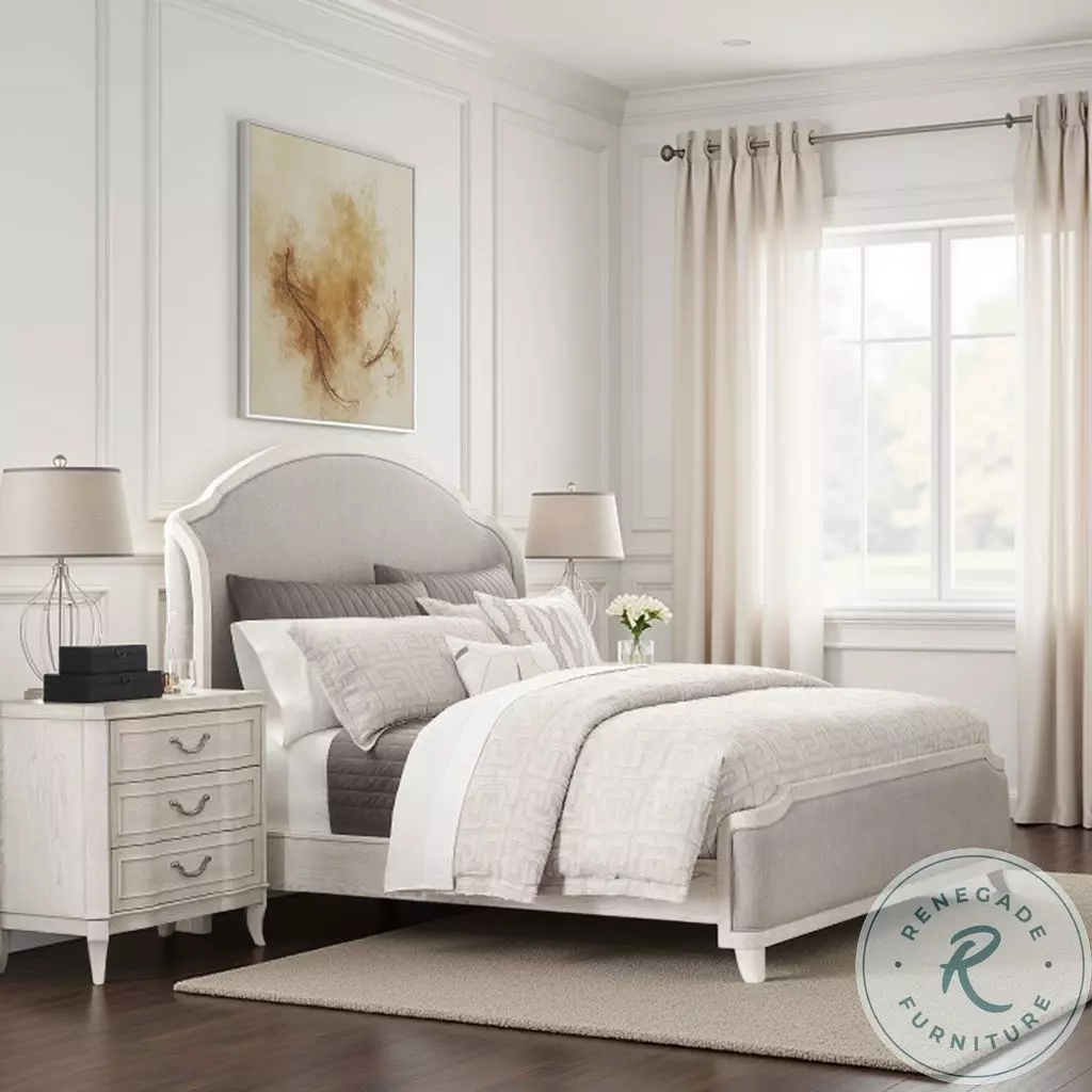 Solace Maris Eggshell Upholstered Shelter Bedroom Set from Prescott Furnishings | Coleman Furniture