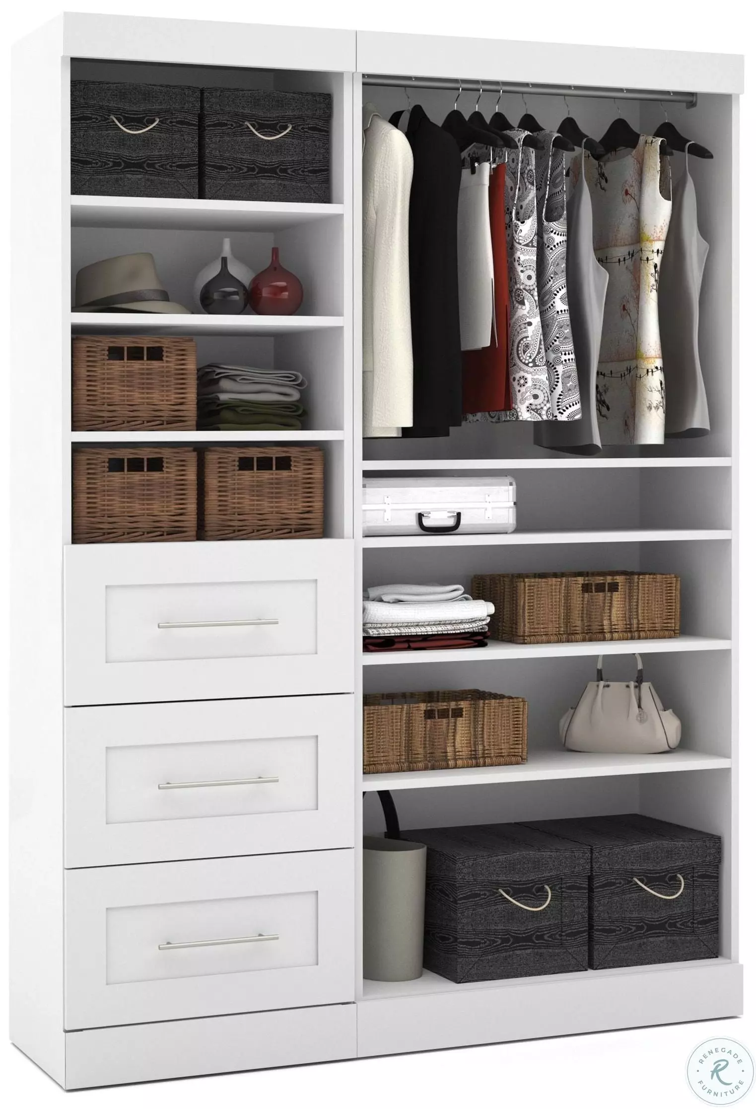 Pur White 61" Classic Open Storage Unit With 3 Drawers from Bestar ...