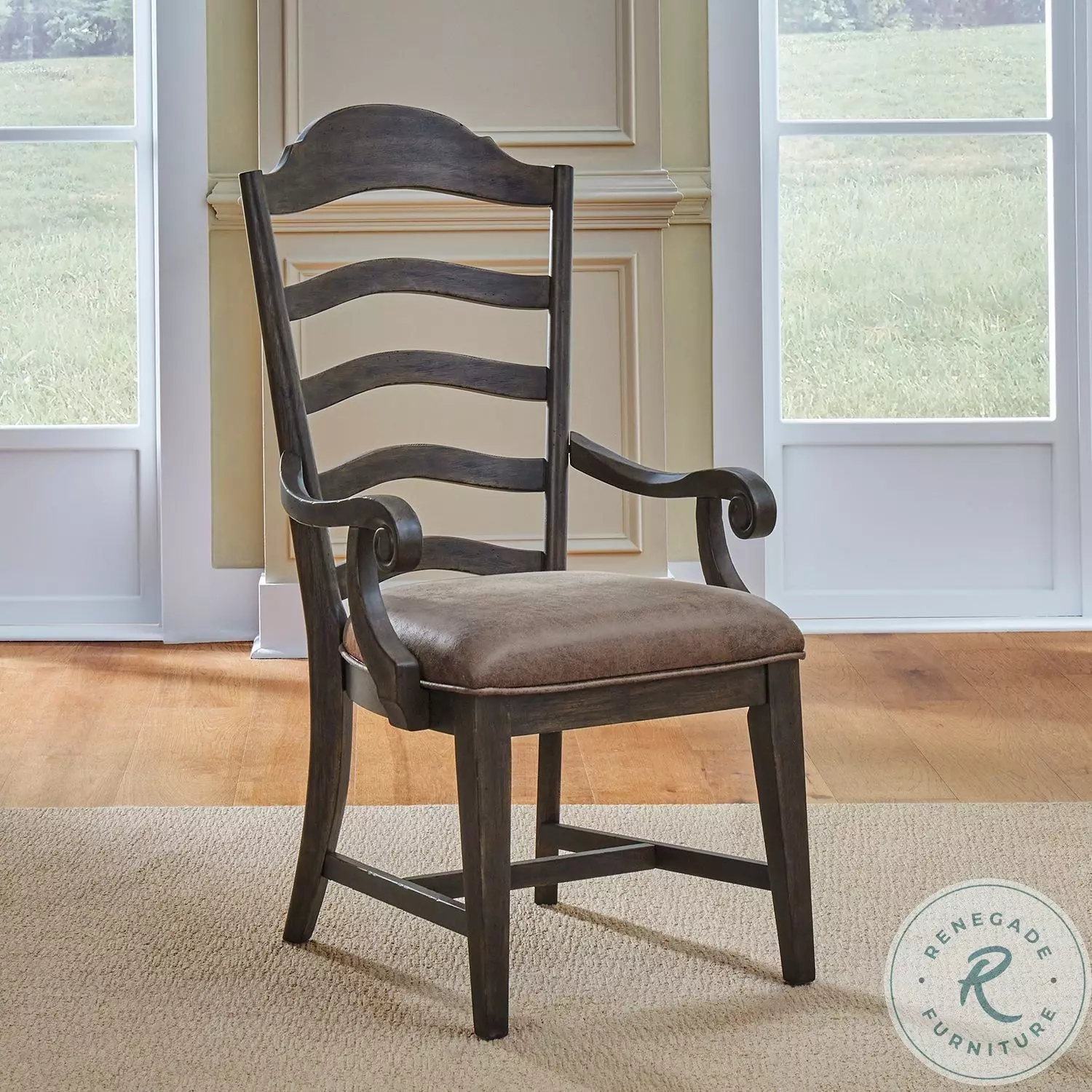 Eden Ridge Saddle Brown Upholstered Ladder Back Arm Chair Set of 2 From ...