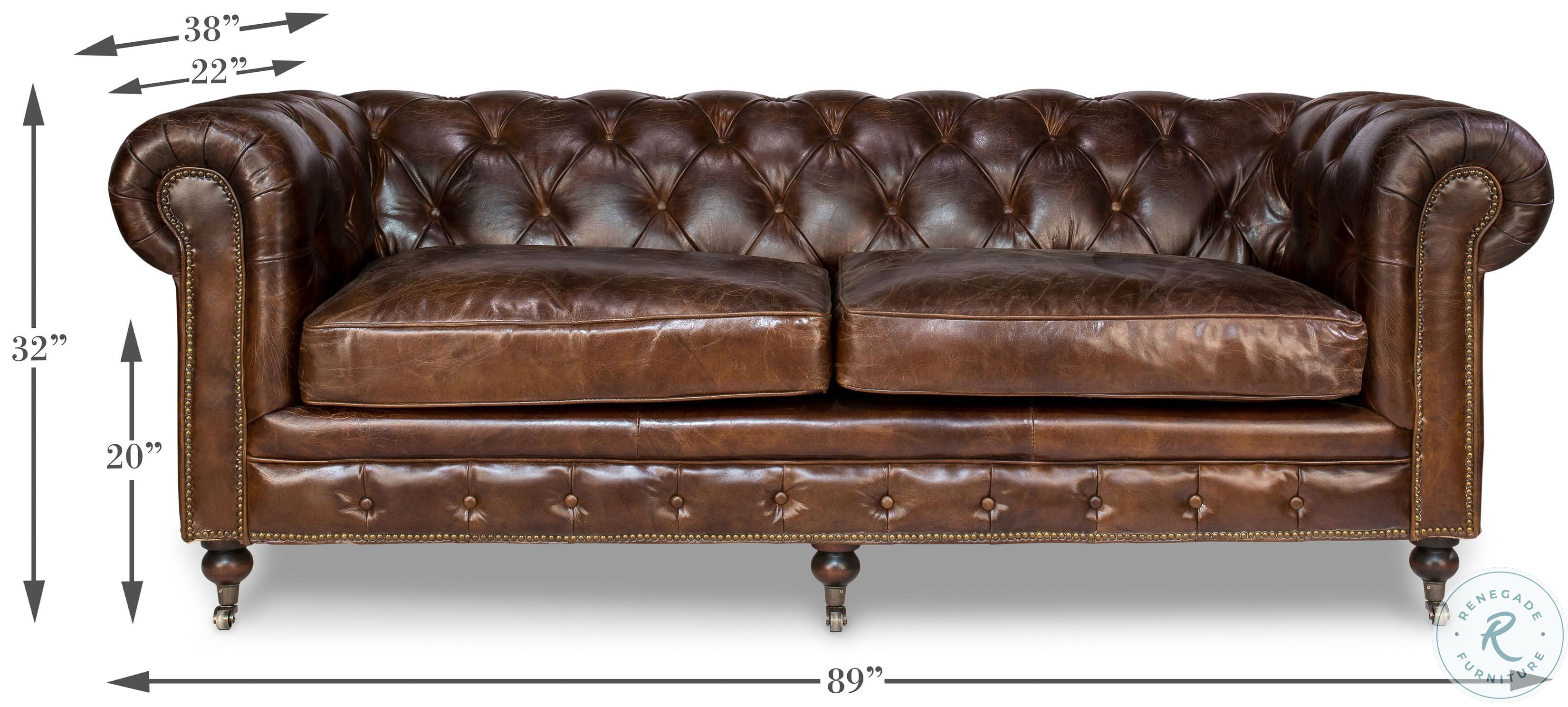 Chesterfield Brown Castered Leather Sofa from Sarreid | Coleman Furniture