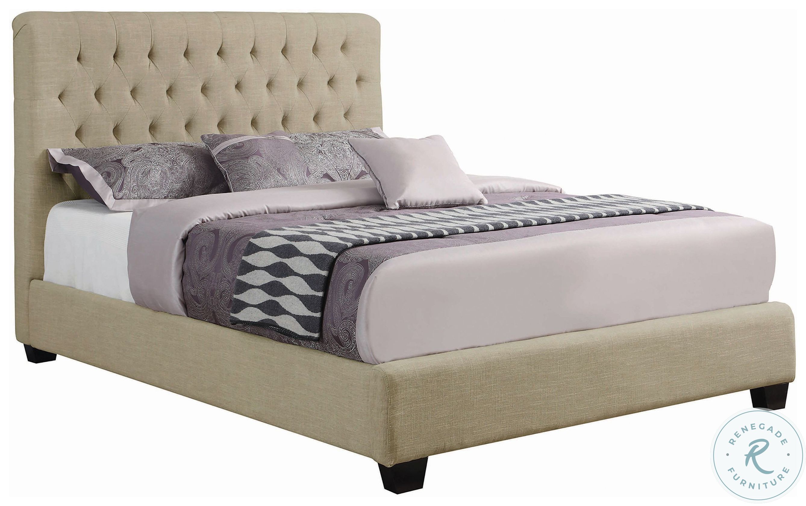 Chloe Oatmeal Upholstered King Panel Bed from Coaster (300007KE ...