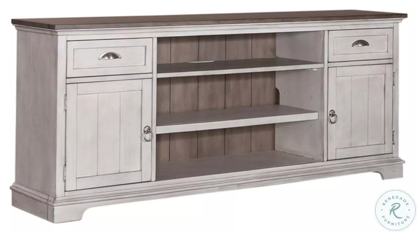 Ocean Isle Antique White and Weathered Pine 72" Entertainment TV Stand ...