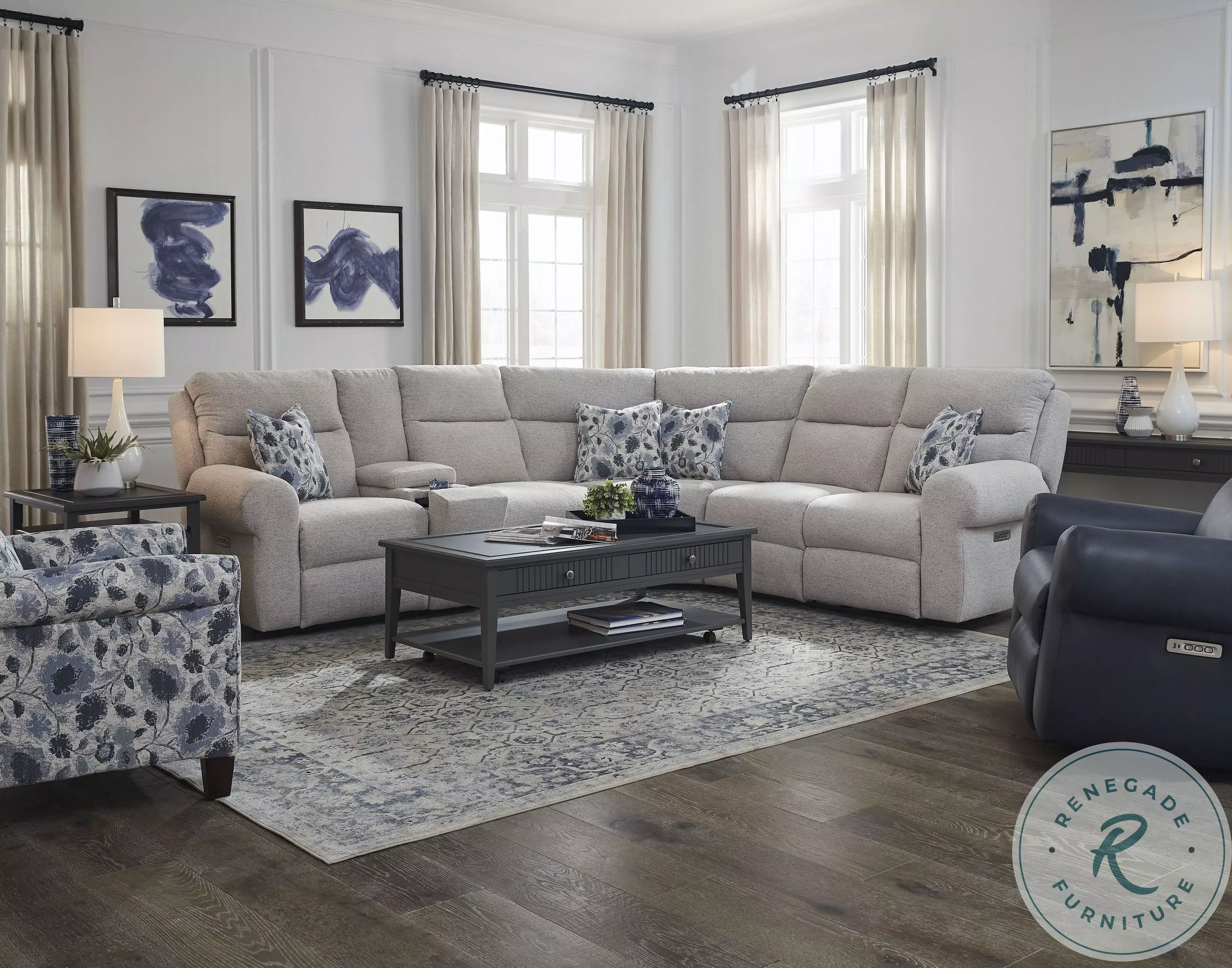 Brighton Cape Cod Bamboo Triple Power Reclining Sectional with Posey ...