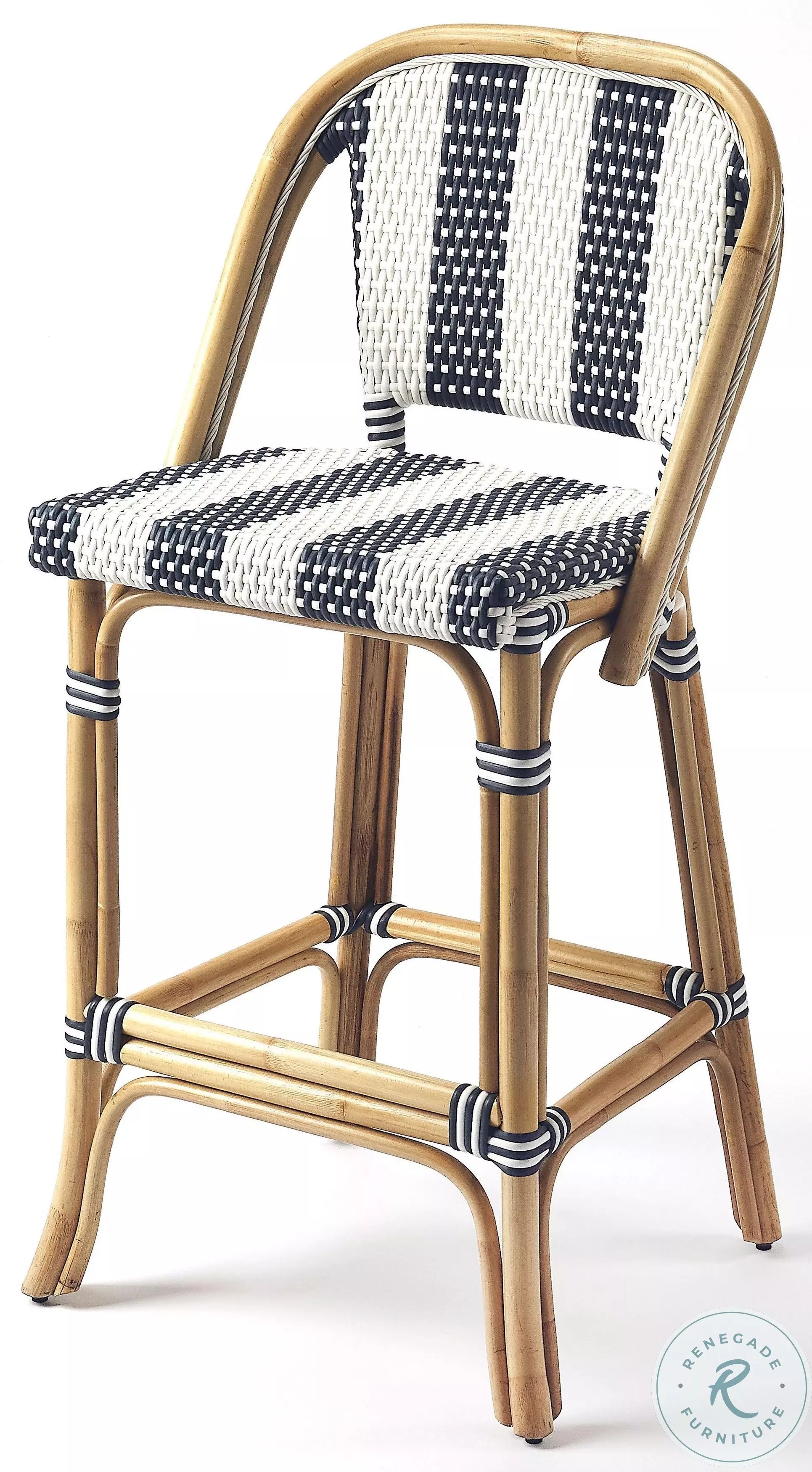 Lila Blue and White Stripe Rattan Bar Stool from Butler | Coleman Furniture