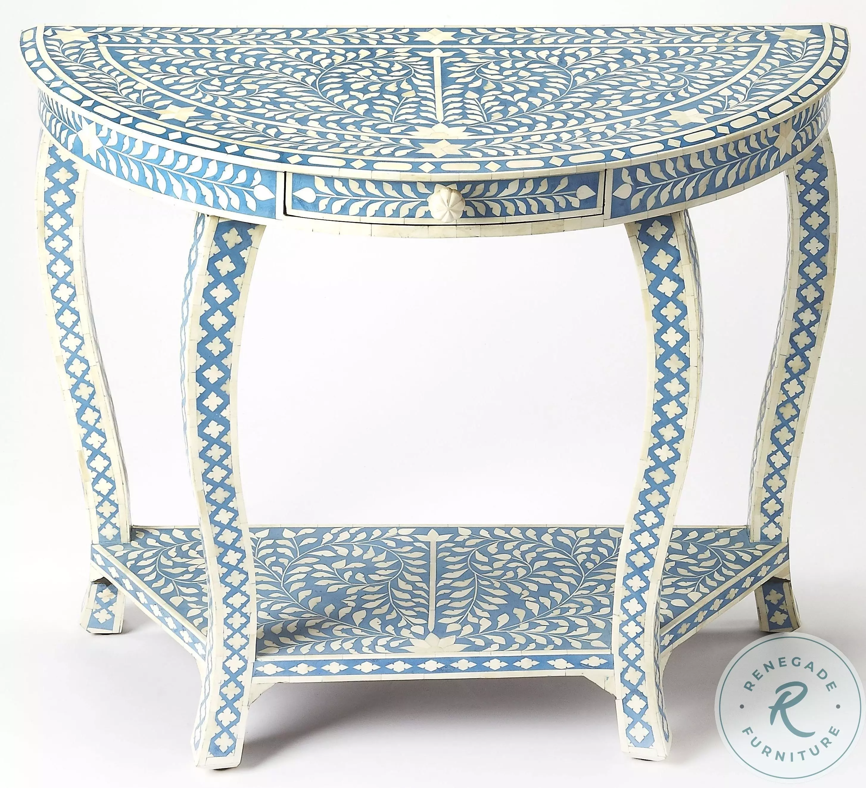 Bone Inlay Darrieux Blue Bone Inlay Demilune Console Table from Butler ...