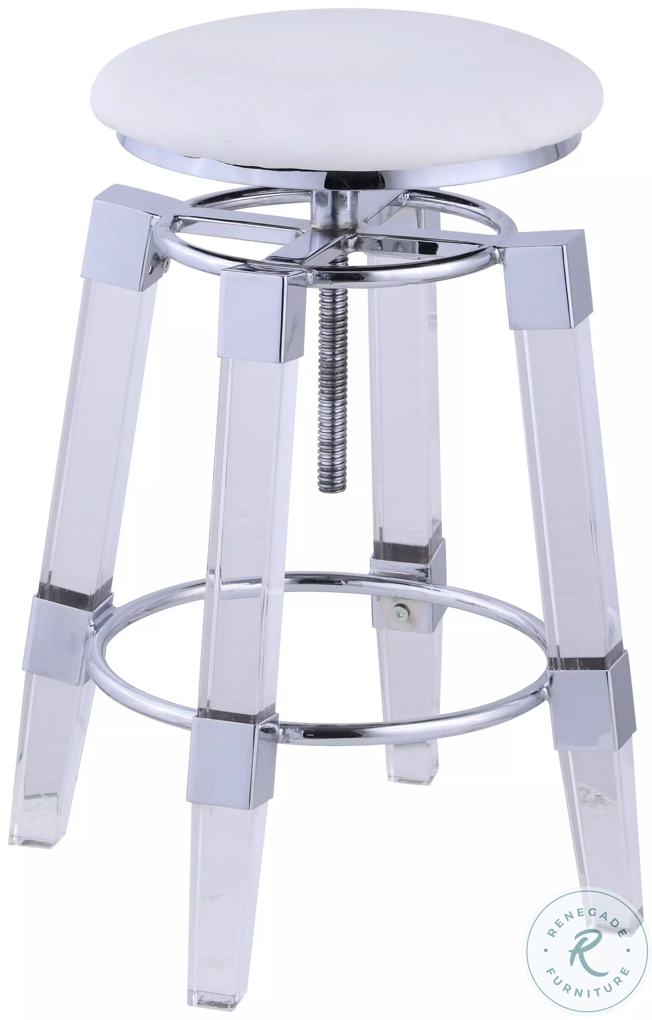 4038 White Backless Adjustable Height Swivel Bar Stool From Chintaly ...