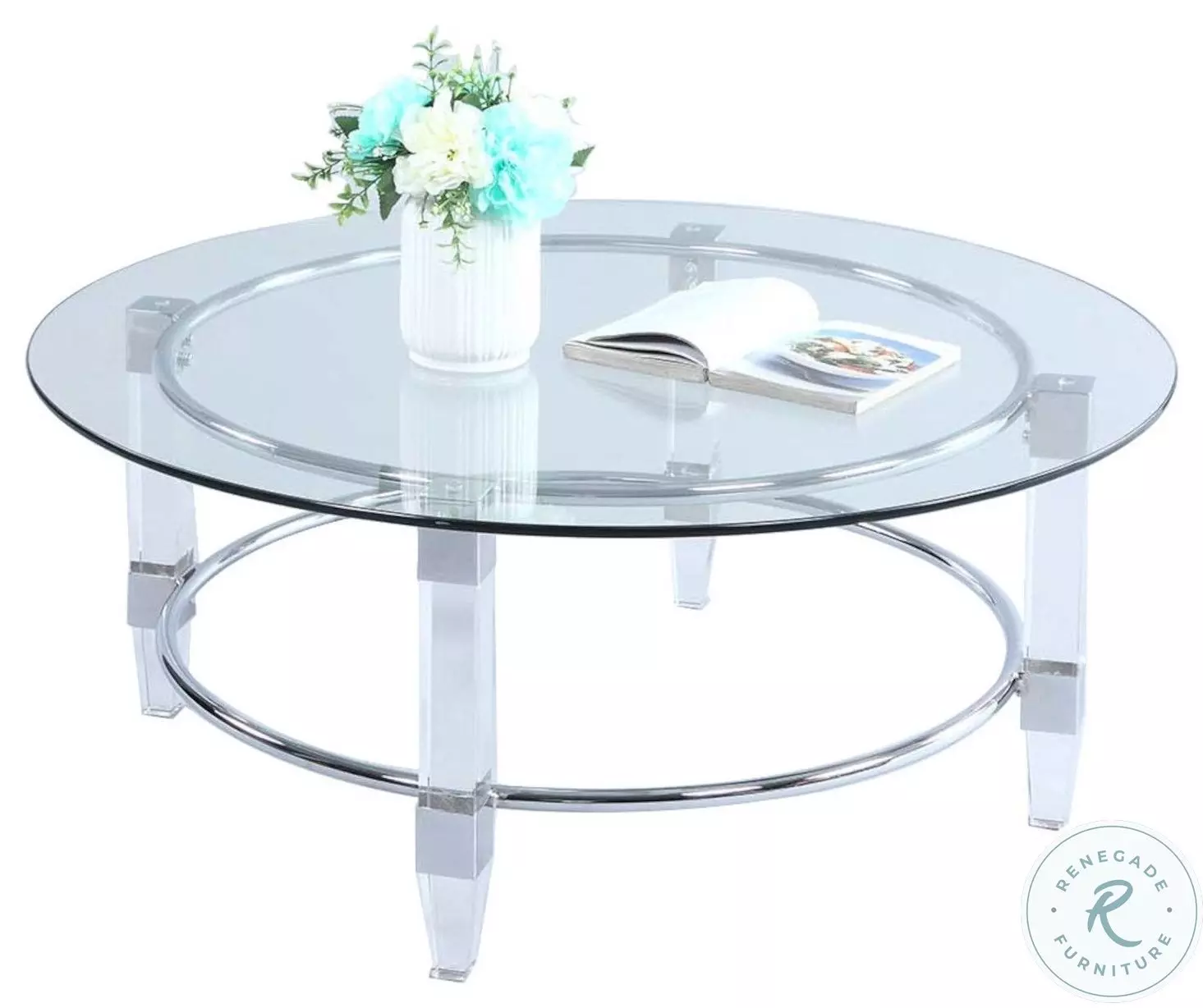4038 Clear And Chrome Round Cocktail Table From Chintaly Imports ...