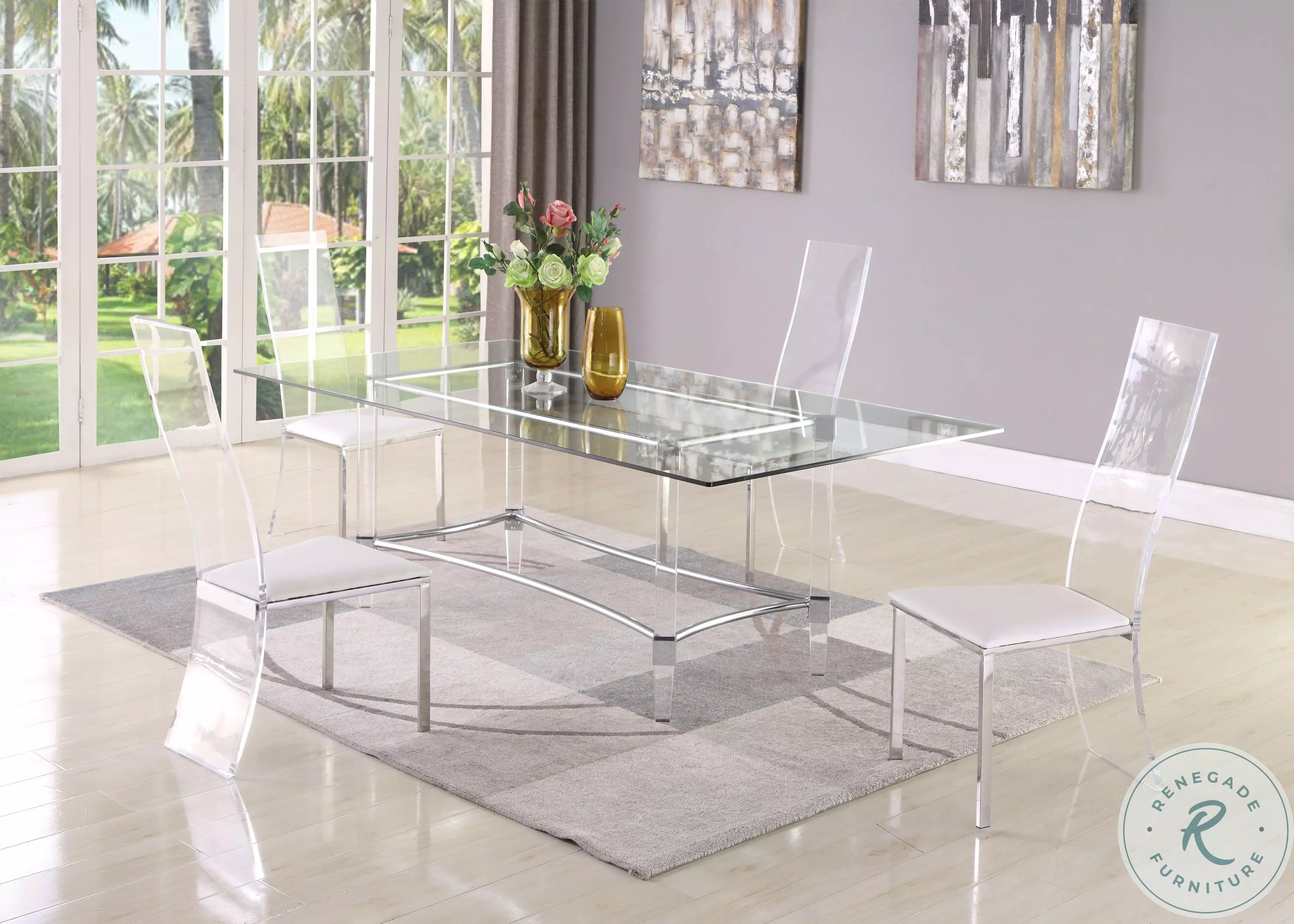 4038 Clear Glass And Chrome 72" Rectangular Dining Room Set with Layla ...