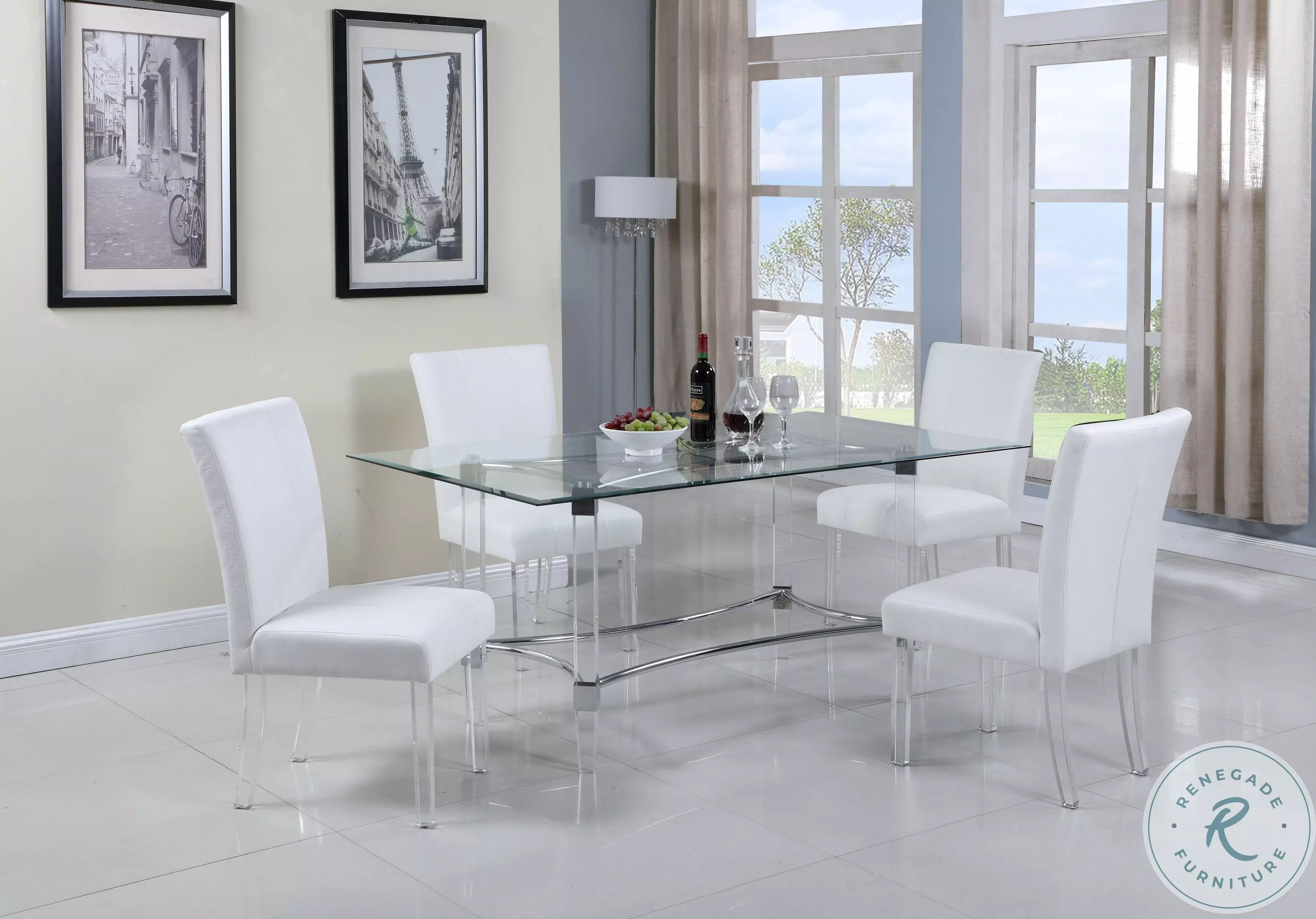 4038 Clear Glass And Chrome 72" Rectangular Dining Room Set with Parson ...