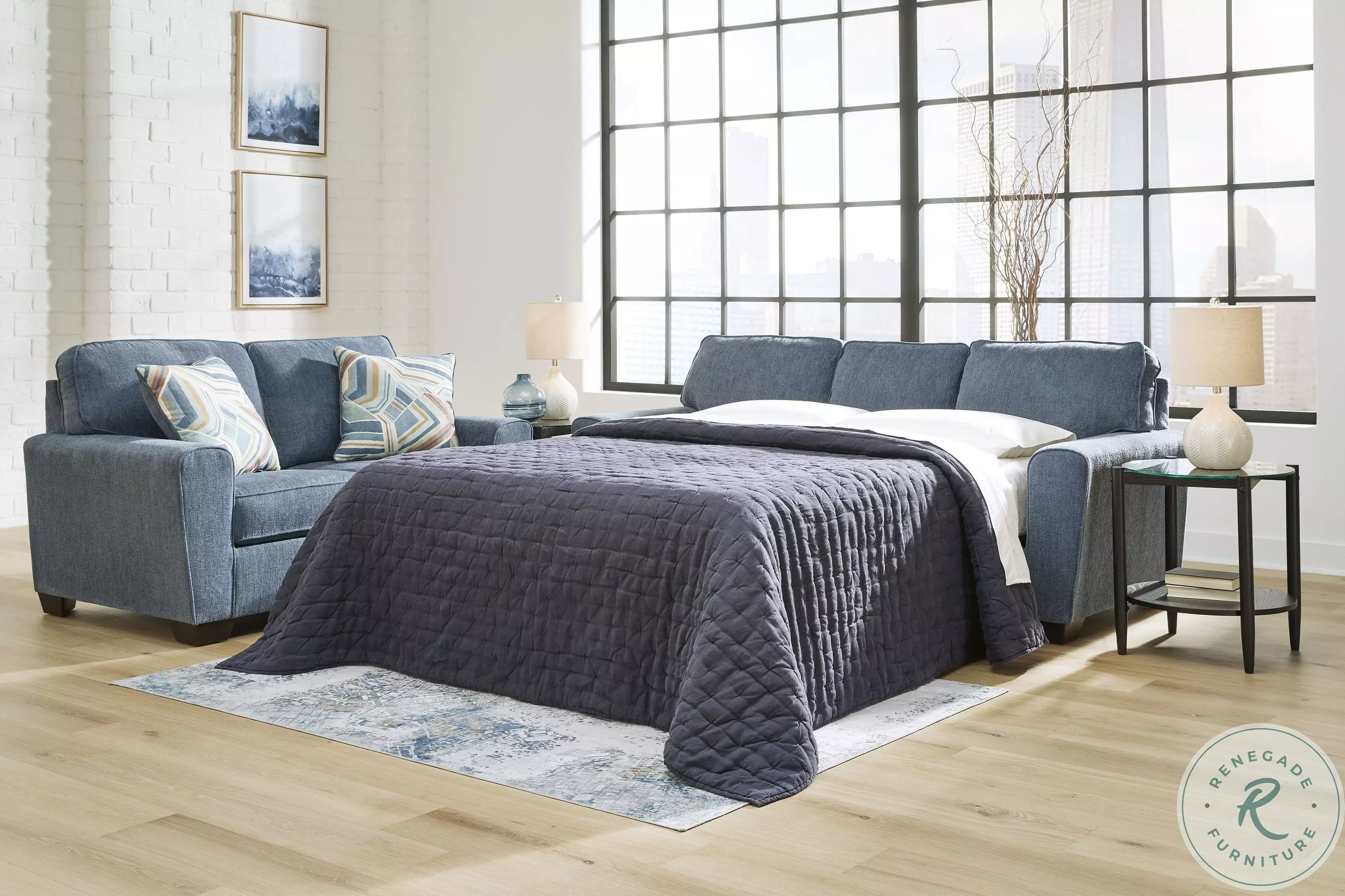 Cashton Blue Queen Sofa Sleeper From Ashley Furniture | Coleman Furniture