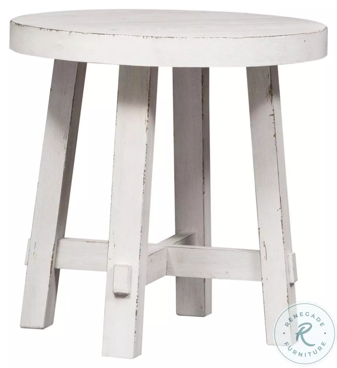 Modern Farmhouse Heavy Distressing White Round End Table from Liberty ...