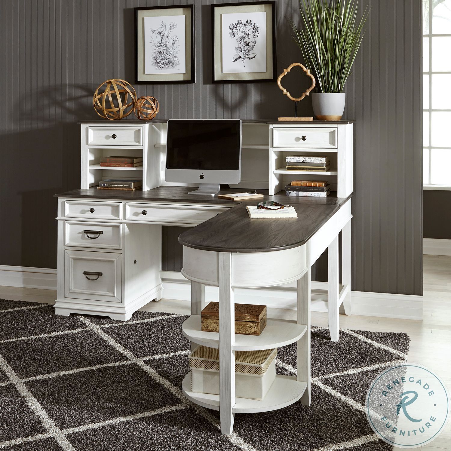 Allyson Park Wirebrushed White L Shaped Home Office Set from Liberty ...